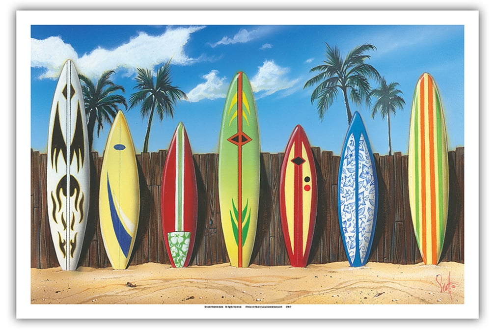 Starting Line Up - Surfboard Art - From an Original Color Painting by ...