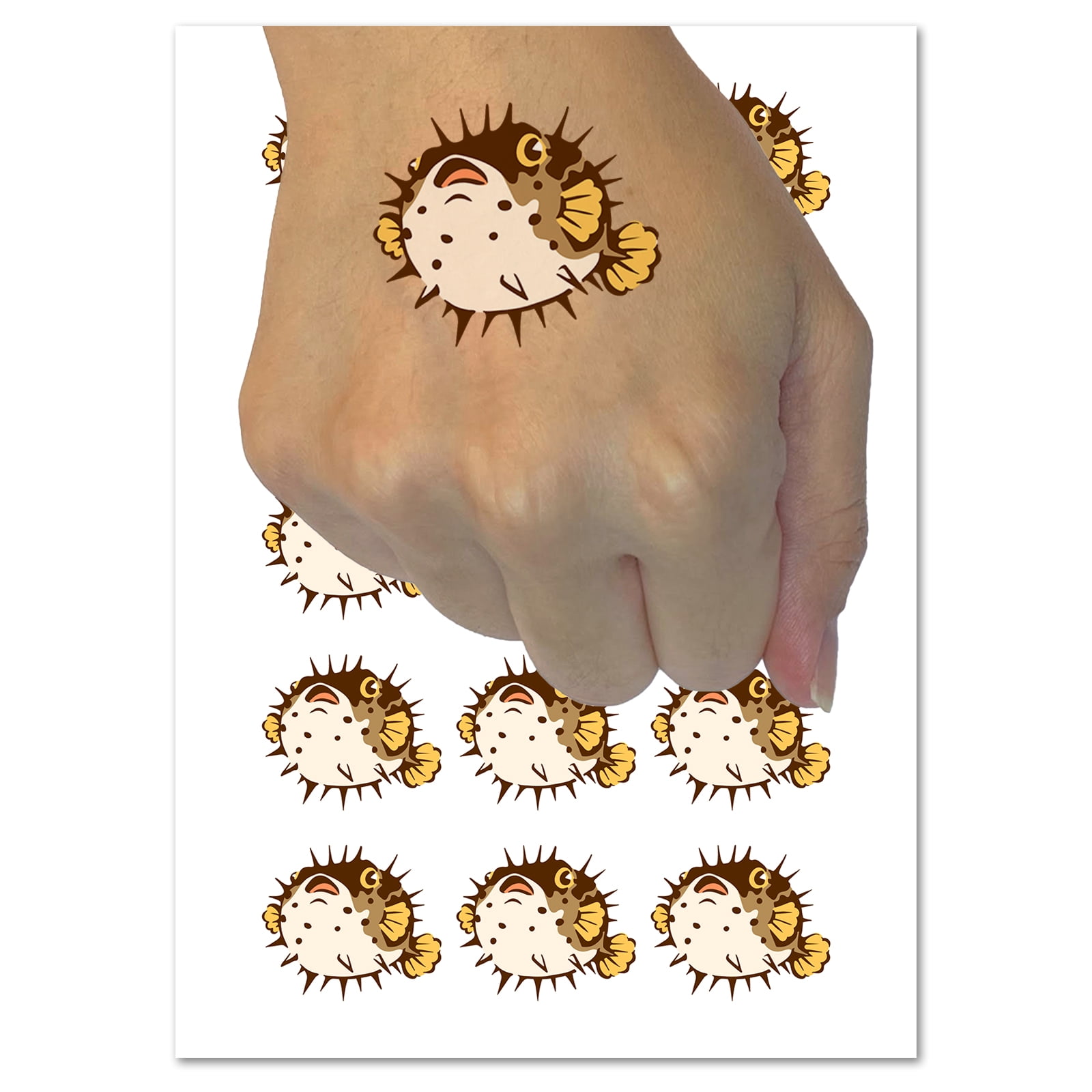 Startled Spiny Puffed Pufferfish Funny Fugu Water Resistant Temporary ...