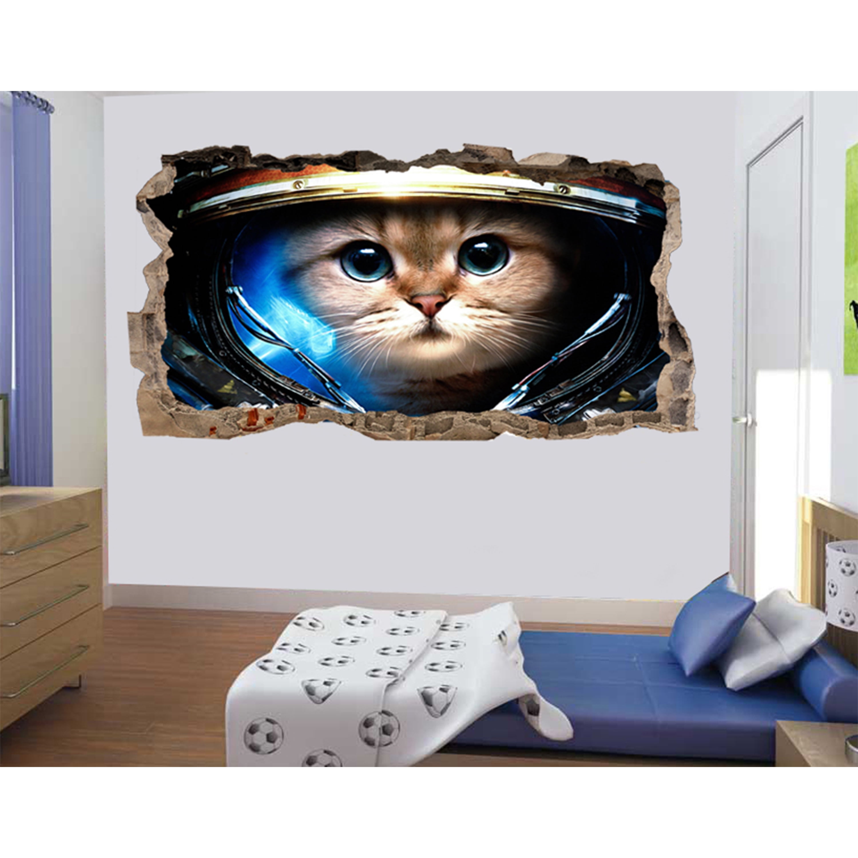 Startonight 3D Mural Wall Art Photo Decor Astronaut Cat Amazing Dual ...