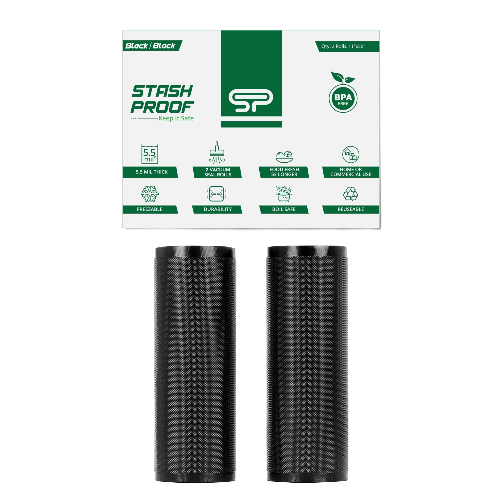 Stash Proof Vacuum Seal Rolls 11" x 50' 2 Pack (100 Feet Total) 5.5 Mil ...