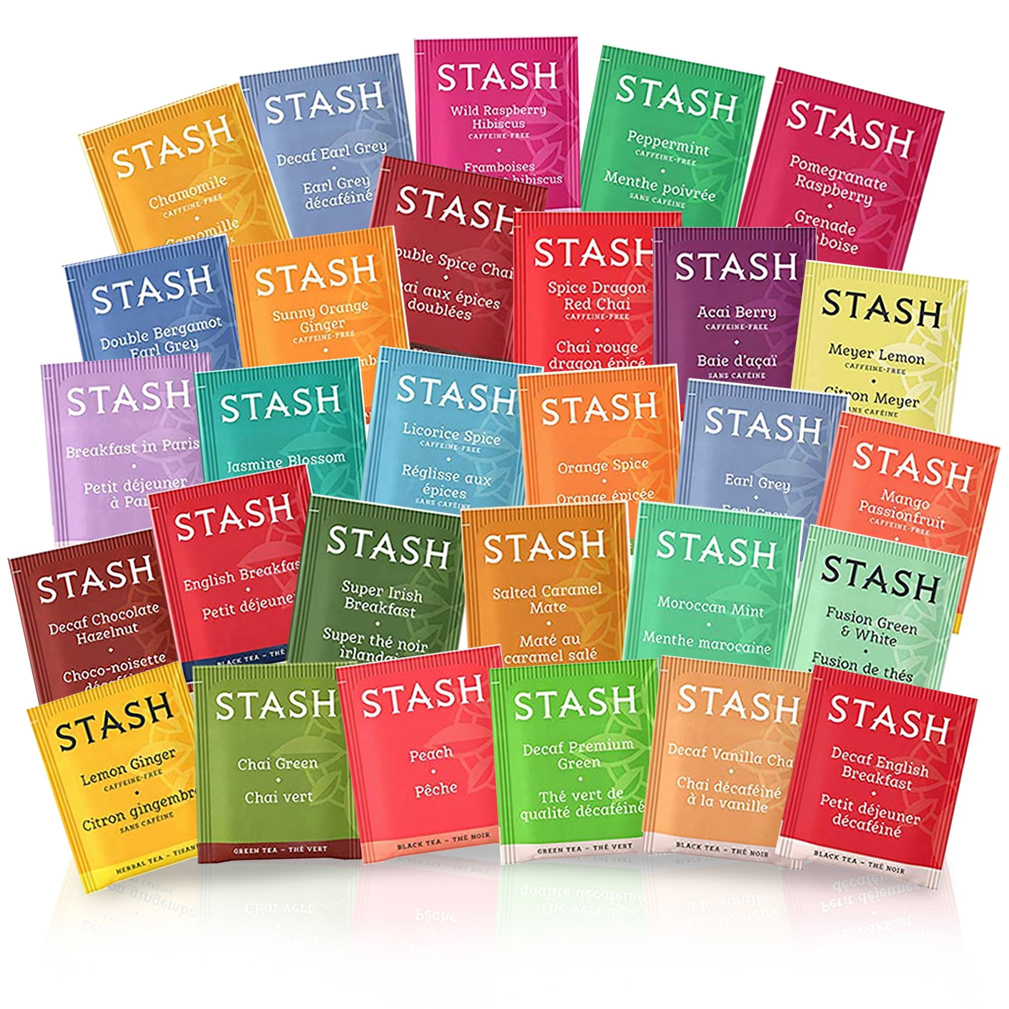 Stash Tea Bags Sampler, Assorted Black, Green, Herbal, Chai, Fruity ...