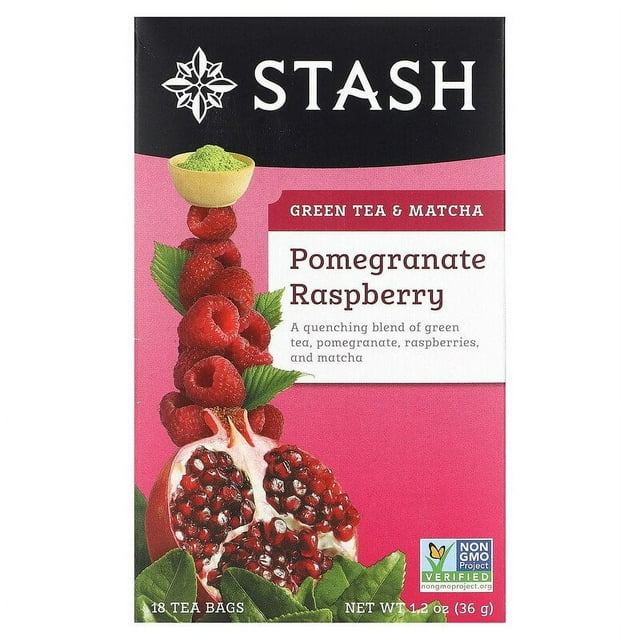 Stash Tea, Green Tea & Matcha, Pomegranate Raspberry, 18 Tea Bags, 1.2 ...