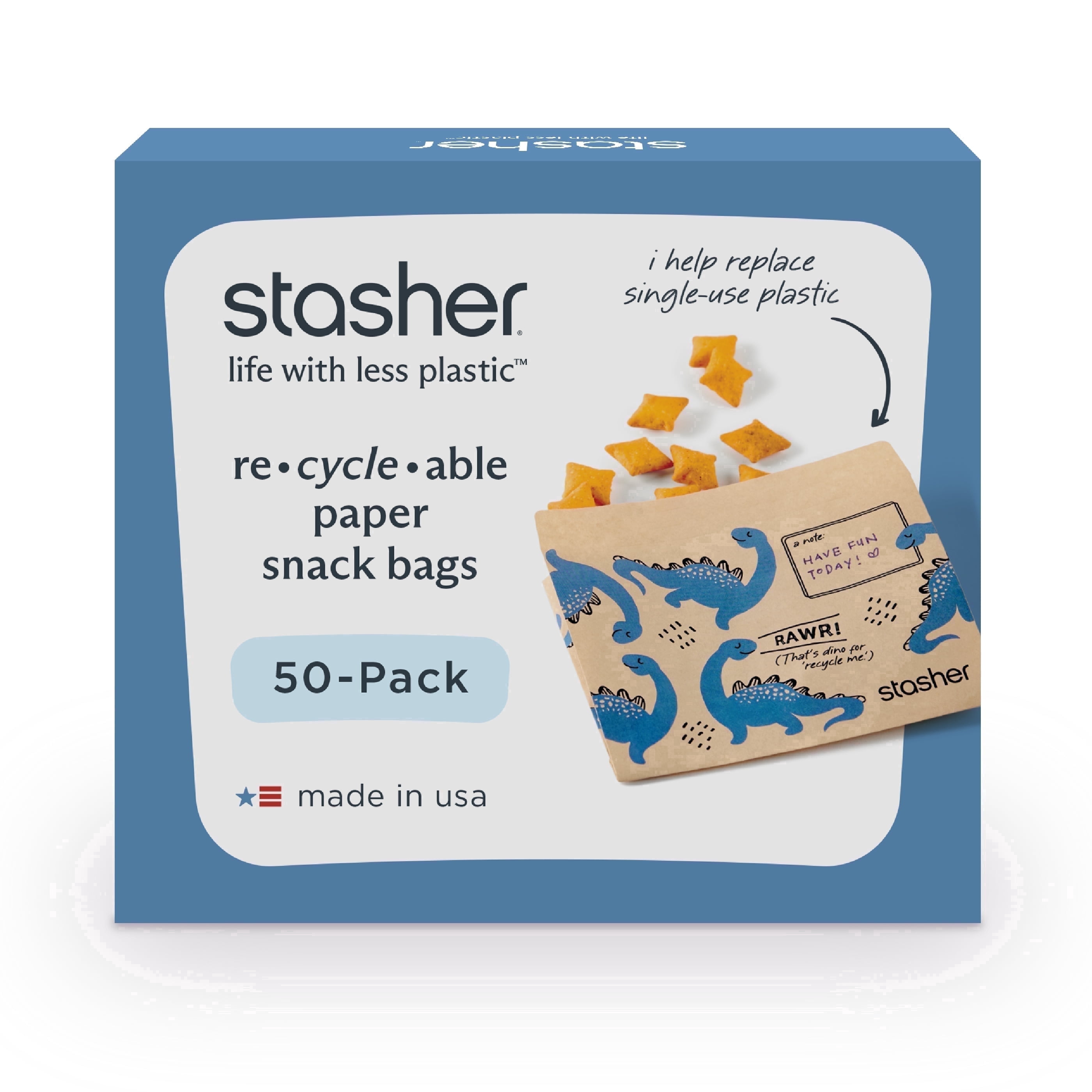 Stasher Sealable Paper Snack Bags for Kids Lunch, Food-Safe, Recyclable ...