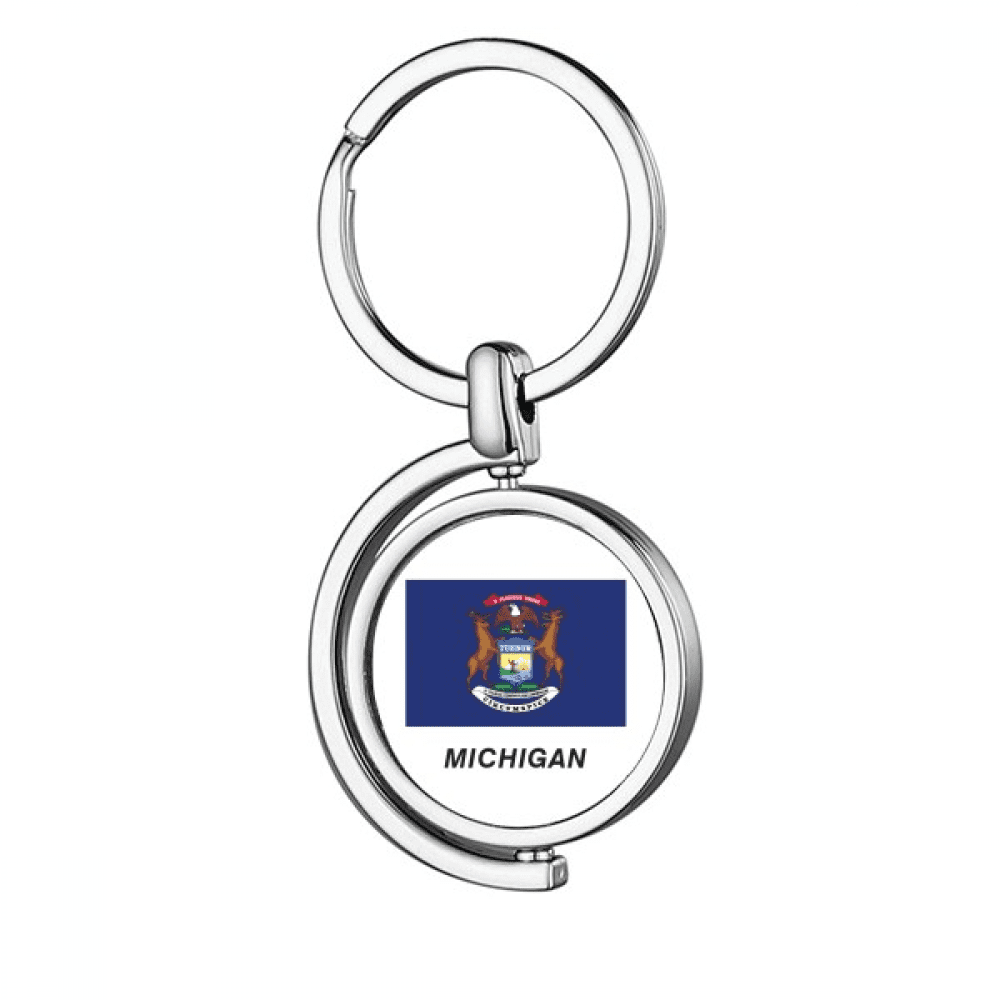 State Flag Outline Michigan Rotating Keychain Metal Keyring Holder ...