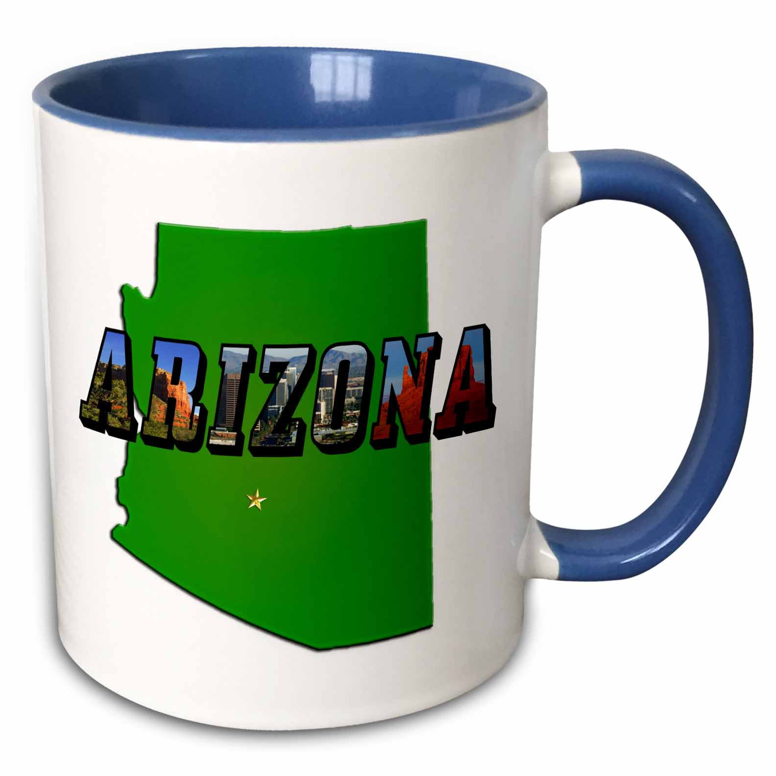 3drose, State Map and Picture Text of Arizona, 15oz Two-tone Blue Mug ...