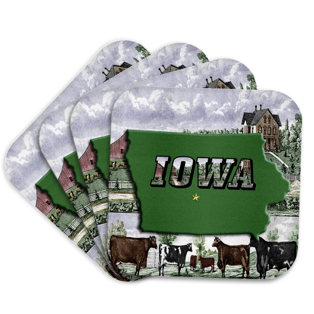3dRose, State Map, Picture Text and Farm Background of Iowa, Set of 4 ...
