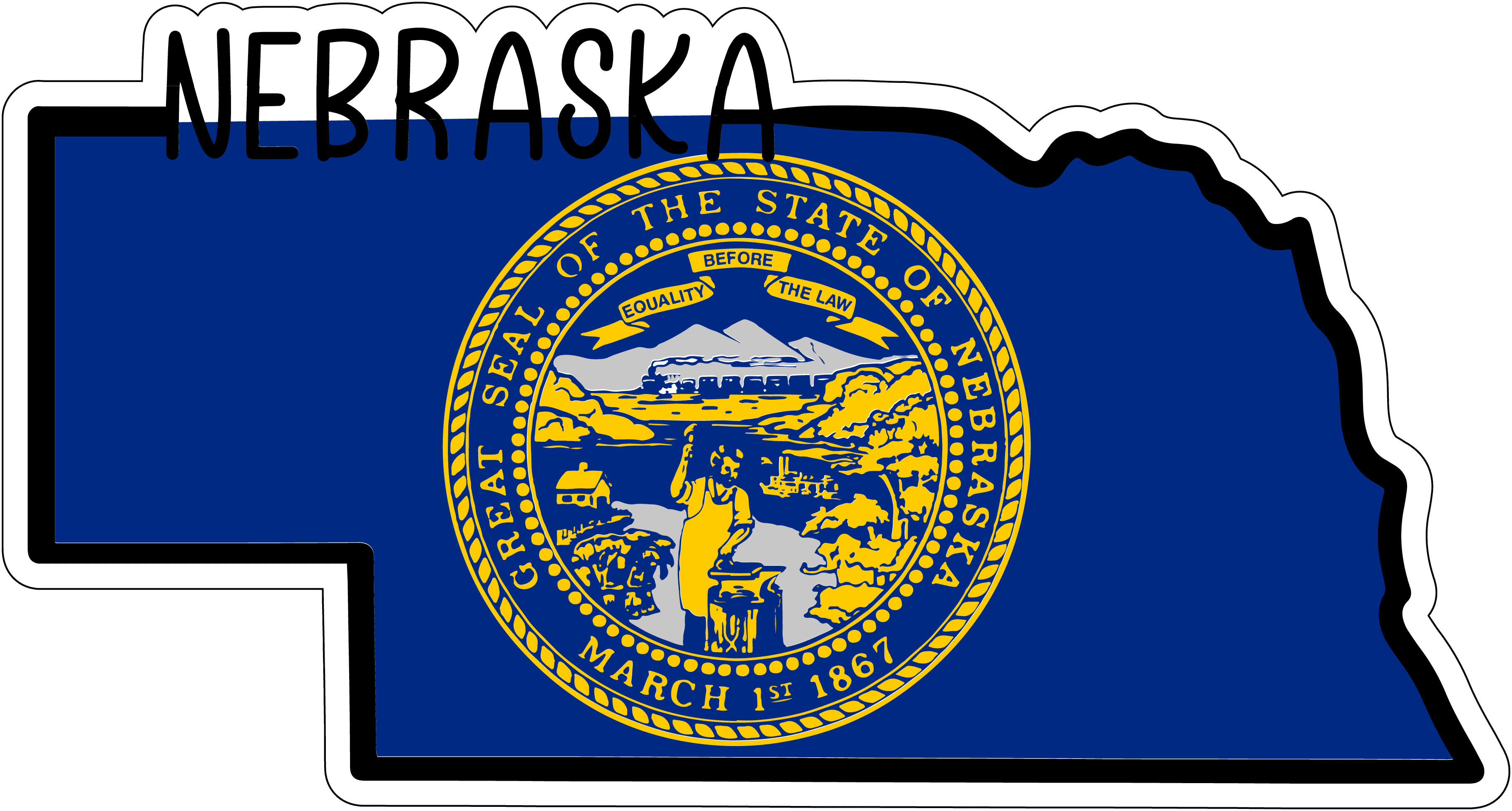 State of Nebraska Map Flag Sticker Decal 4 Inches USA Nebraska State ...