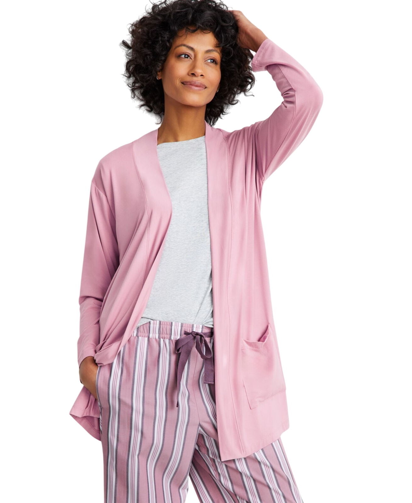 State Of Day Womens Knit Cardigan Open Front Lounge Mauve Orchid Purple ...