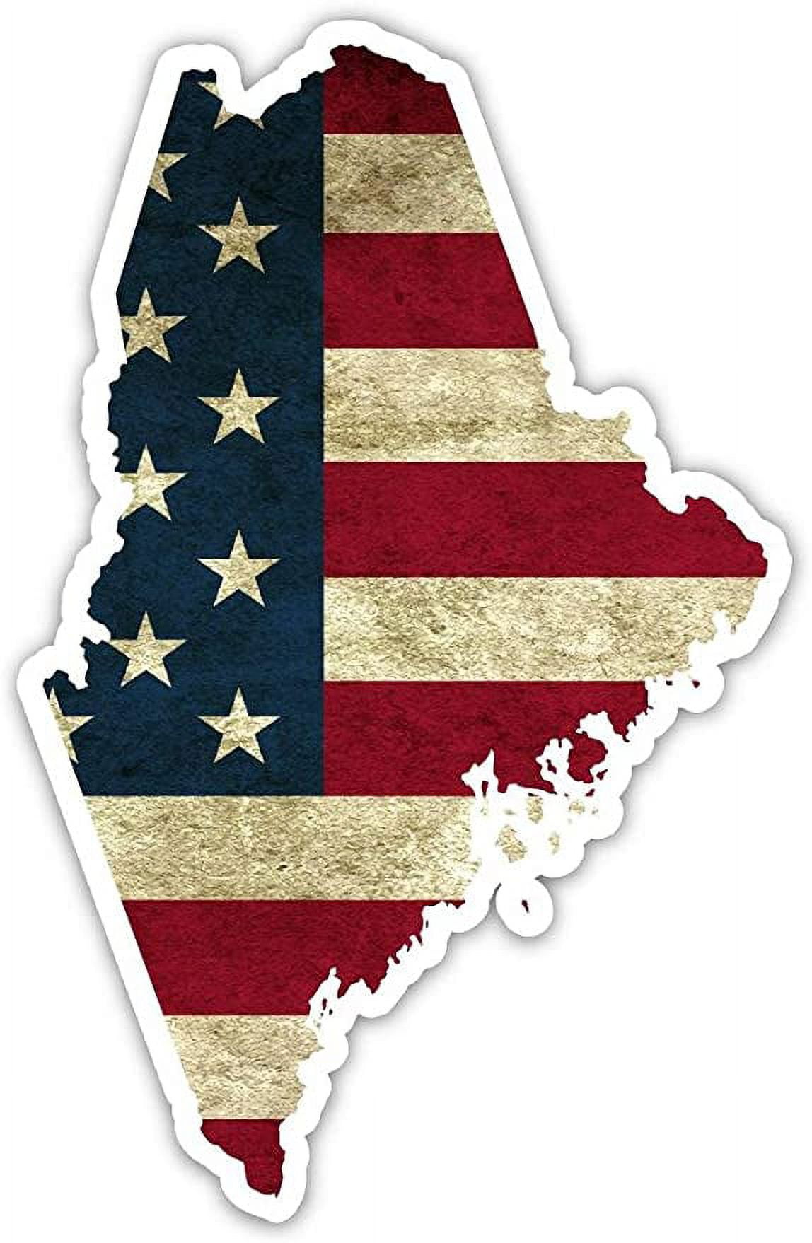 State Of Maine Shaped US Flag Pro American Worn Out Flag Vinyl Bumper ...