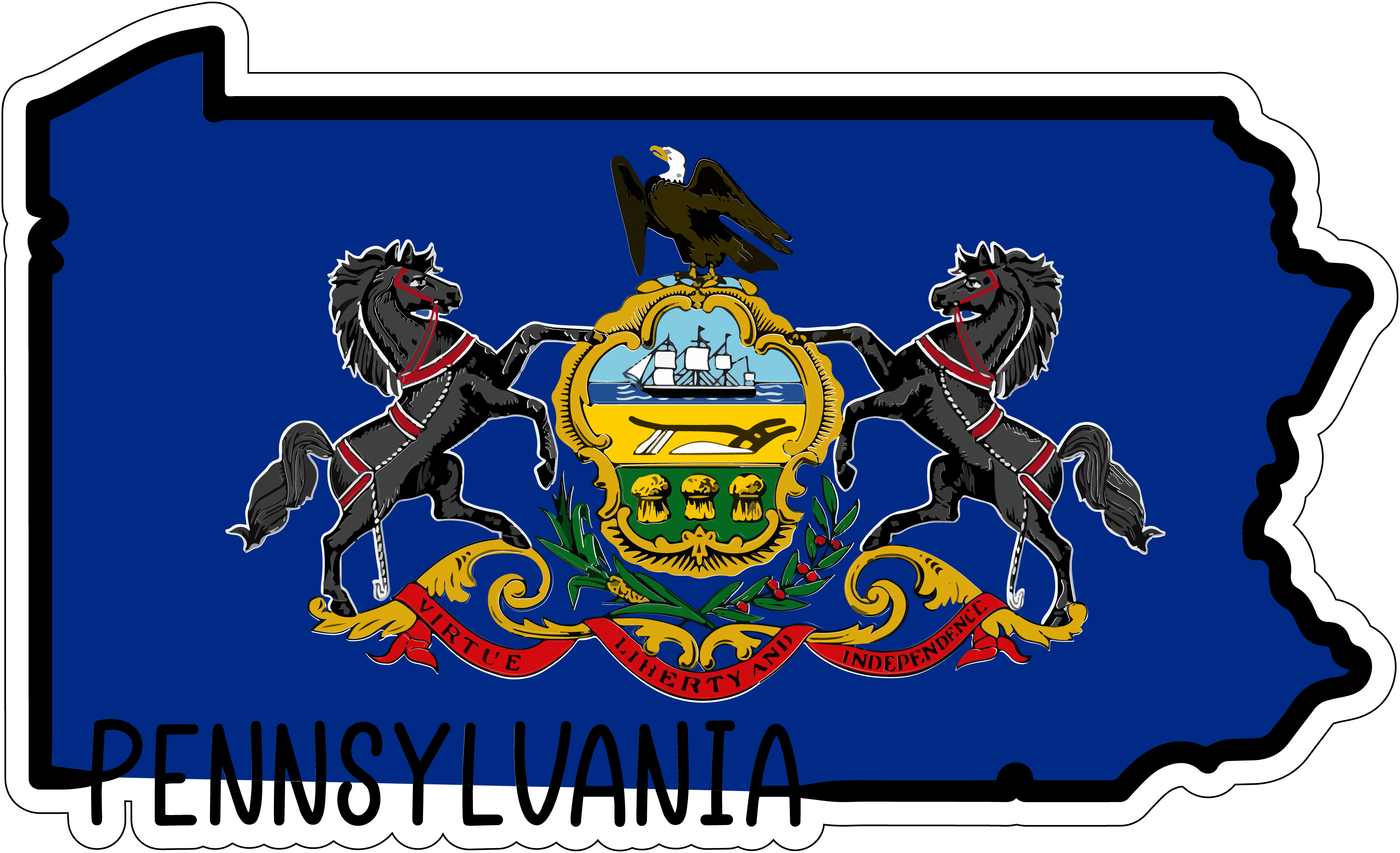 State of Pennsylvania Map Flag Sticker Decal 4 Inches USA Pennsylvania ...