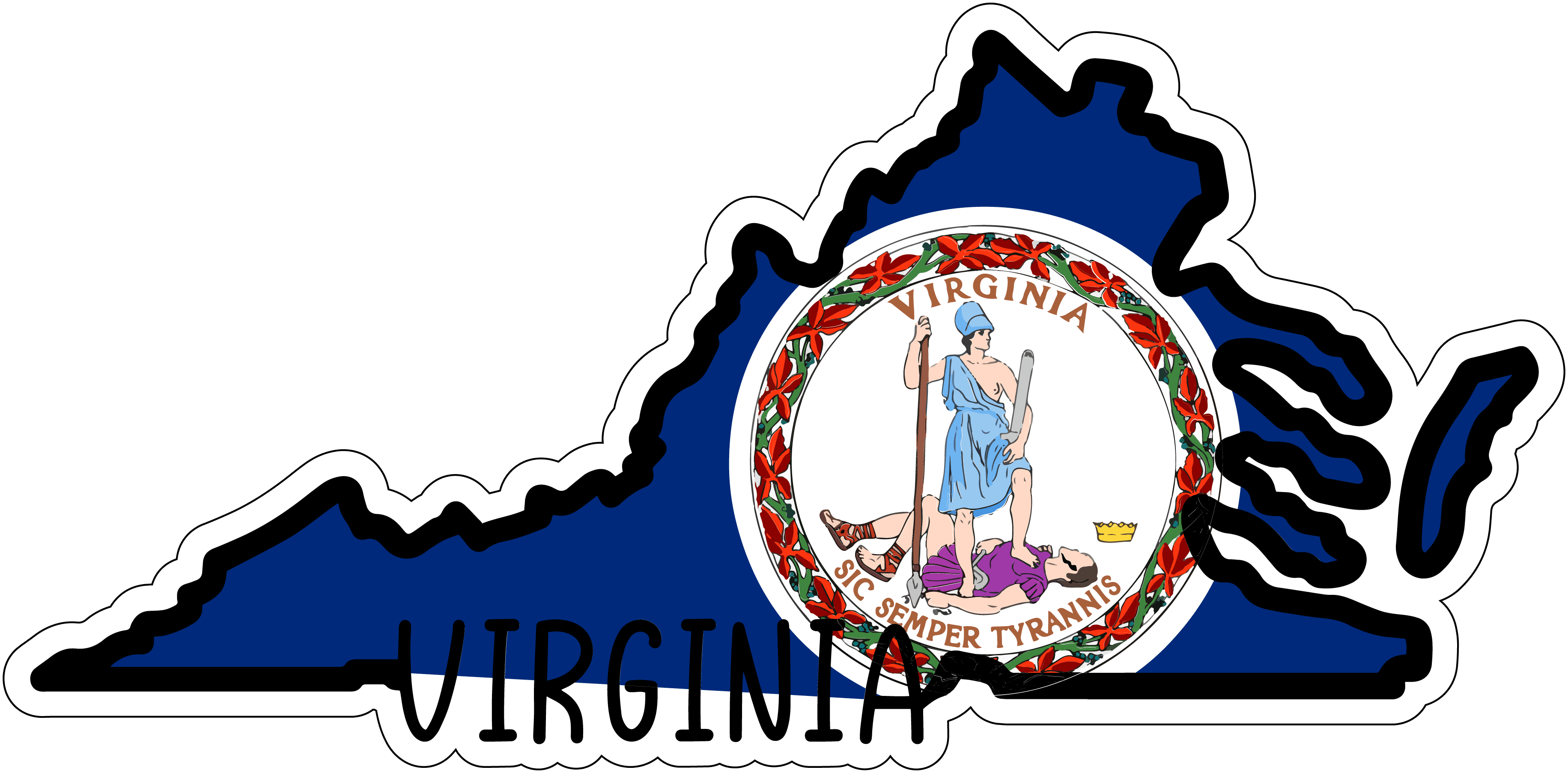 State of Virginia Map Flag Sticker Decal 4 Inches USA Virginia State ...