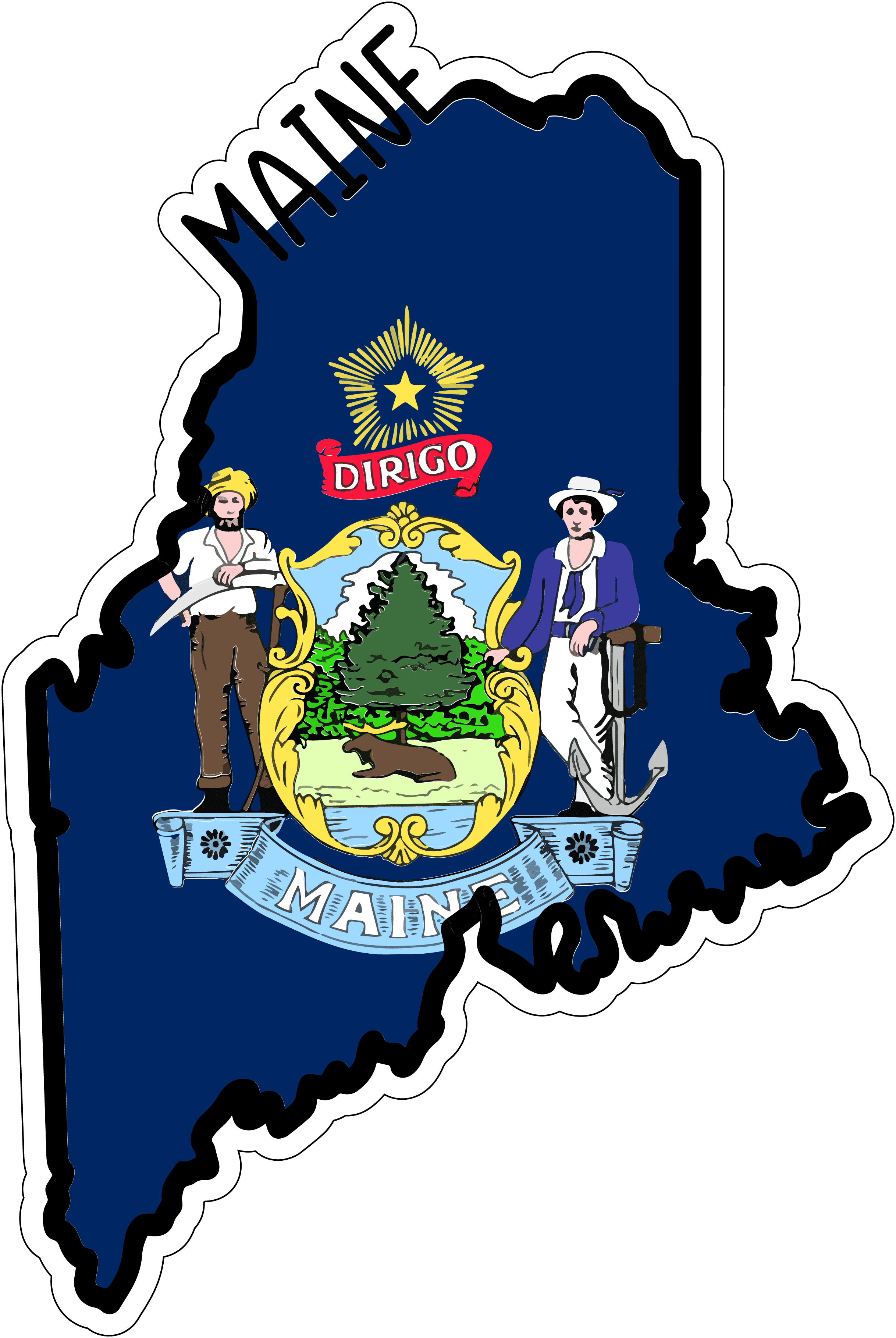 State of Maine Map Flag Sticker Decal 4 Inches USA Maine State Augusta ...