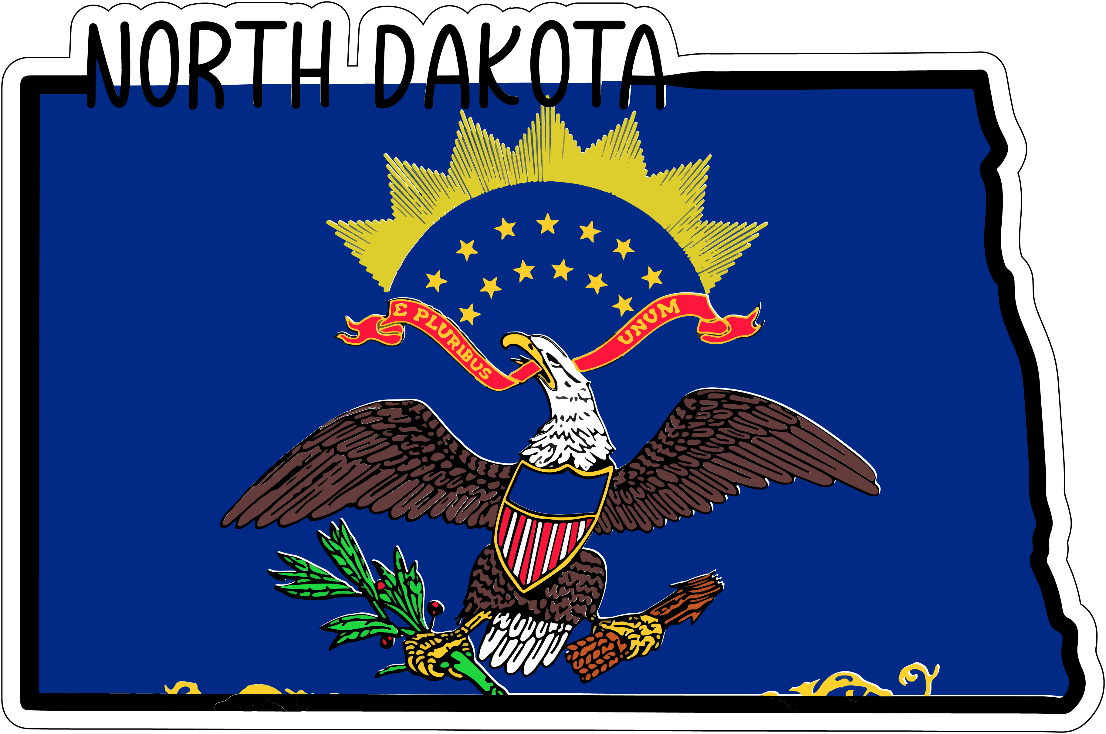 State of North Dakota Map Flag Sticker Decal 4 Inches USA North Dakota ...