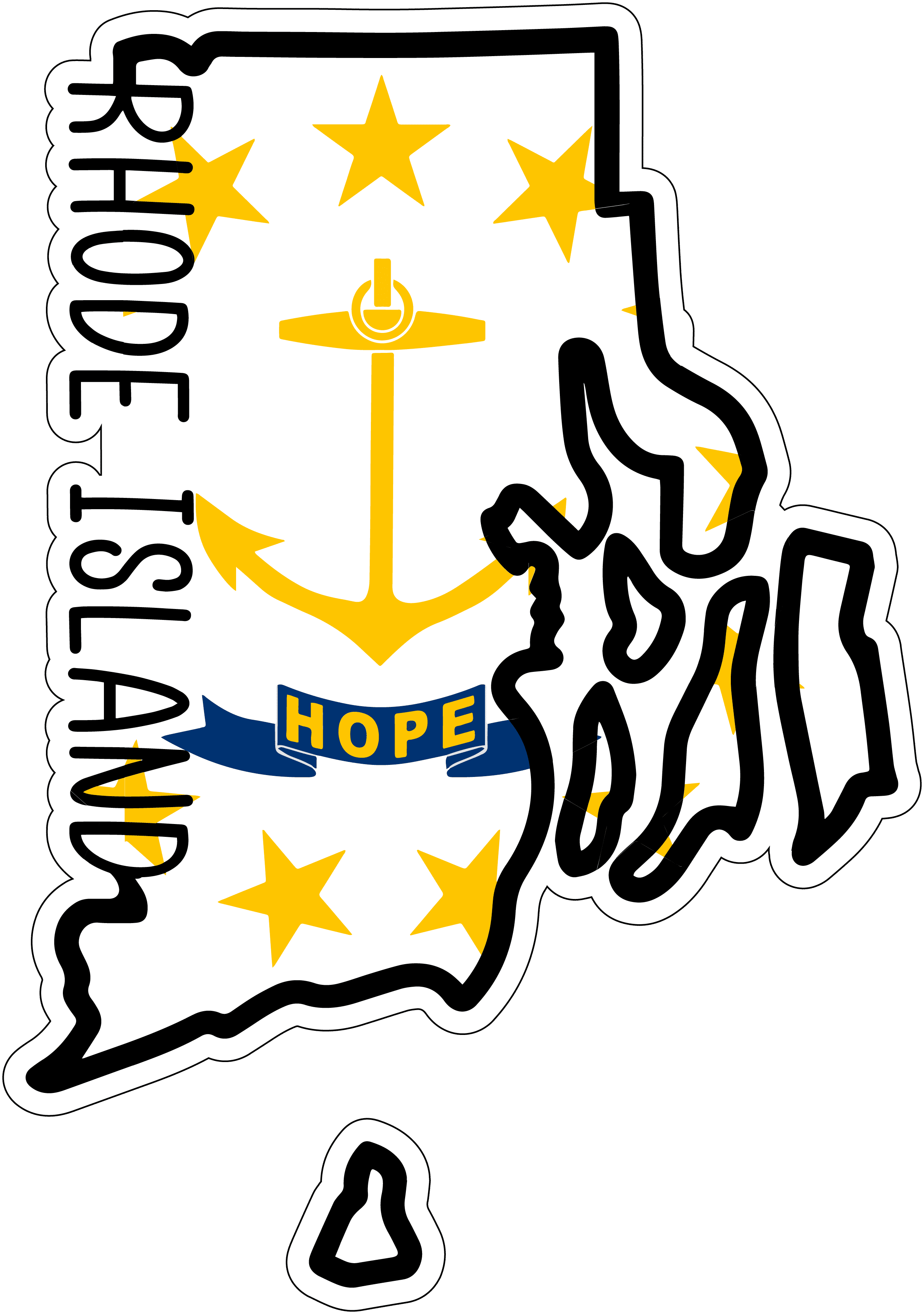 State of Rhode Island Map Flag Sticker Decal 4 Inches USA Rhode Island ...