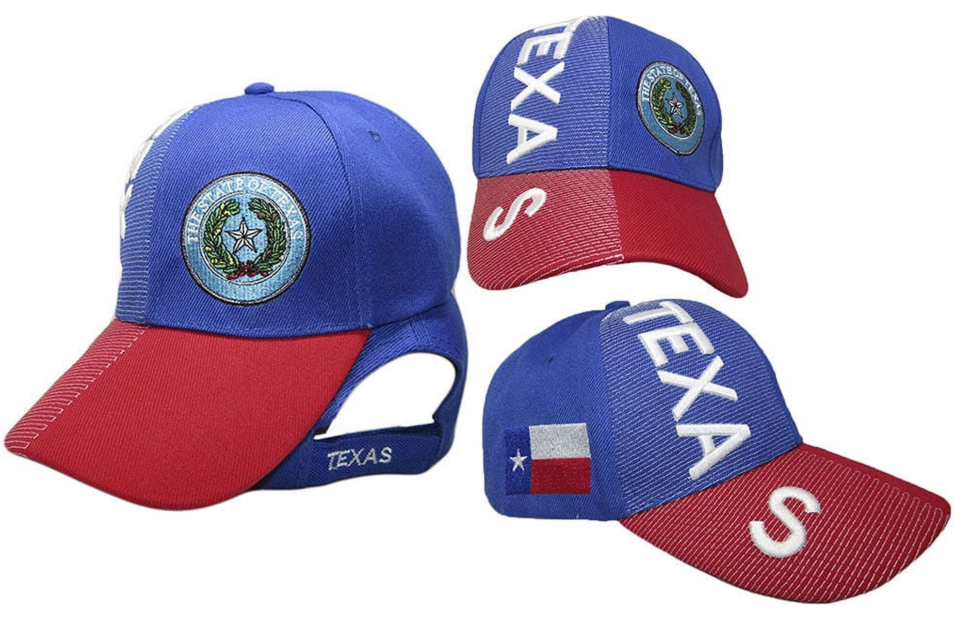 State of Texas Letters Emblem Royal Blue With Red Bill 3-D Embroidered ...