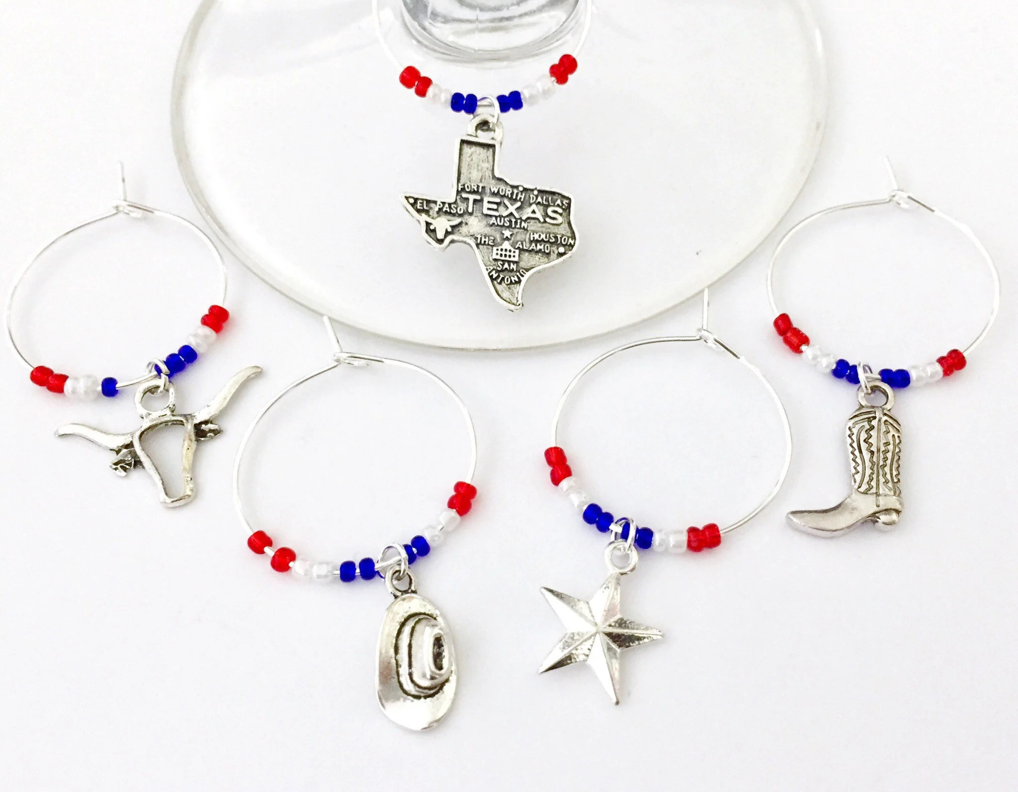 State of Texas themed Wine Charms: gift for your Texan lovers. Set of 5 ...
