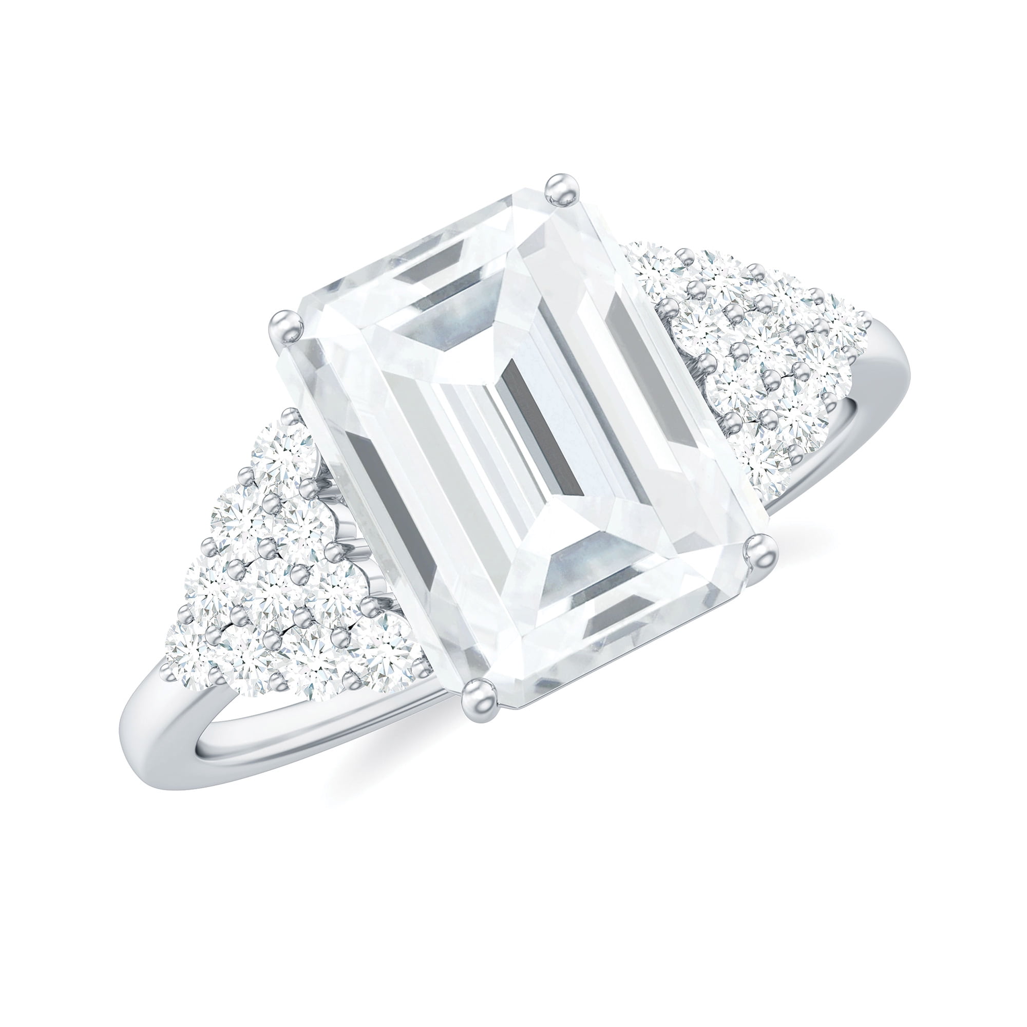 Statement Emerald Cut Moissanite Engagement Ring with Side Stones (7X9 ...