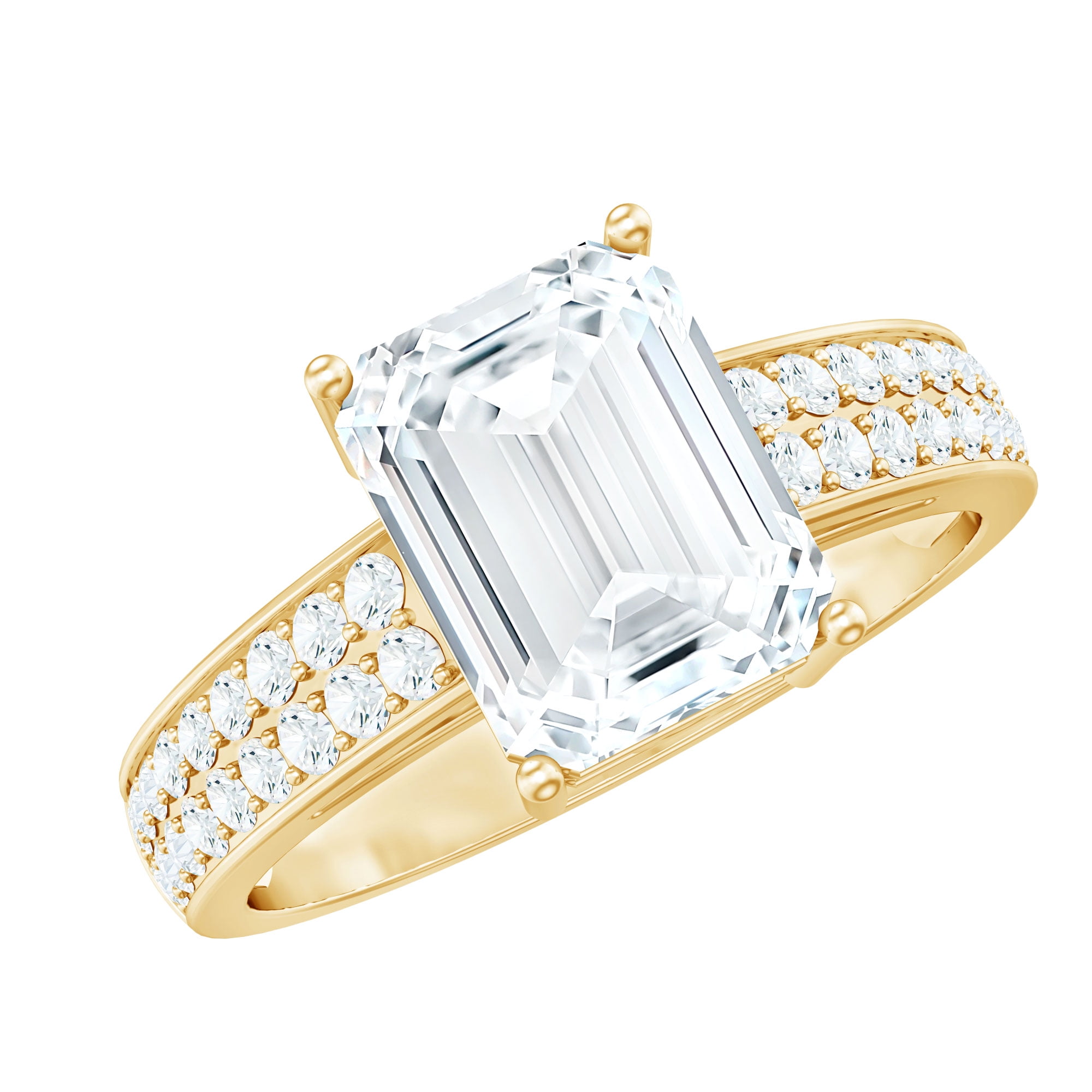 Statement Engagement Ring 3 Ct, Emerald Cut Moissanite Ring 7X9 mm - D ...