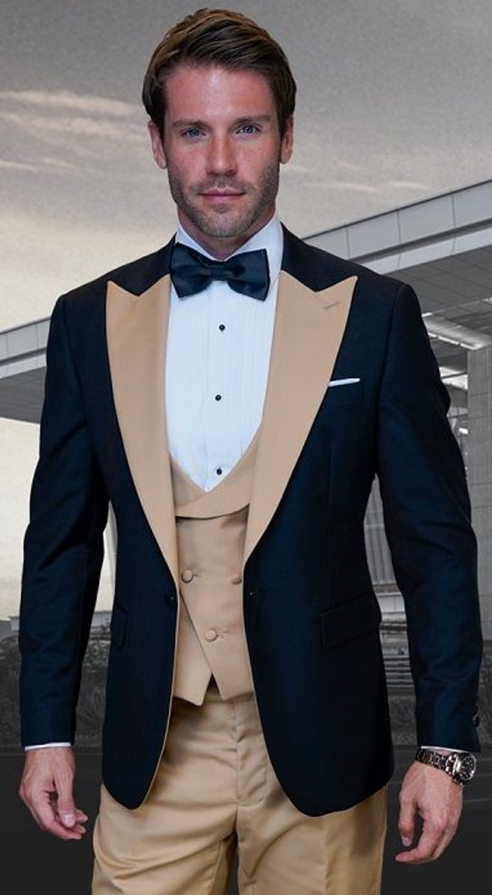Statement Mens Champagne 3 Piece Modern Fit Designer Tuxedo Arya ...