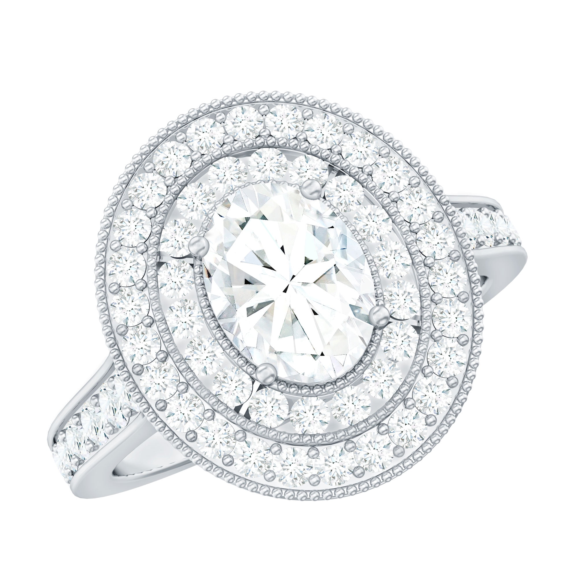 Rosec Jewels Certified Moissanite Oval Engagement Ring 1 Ct - 6X8 mm - Double Halo Statement ...