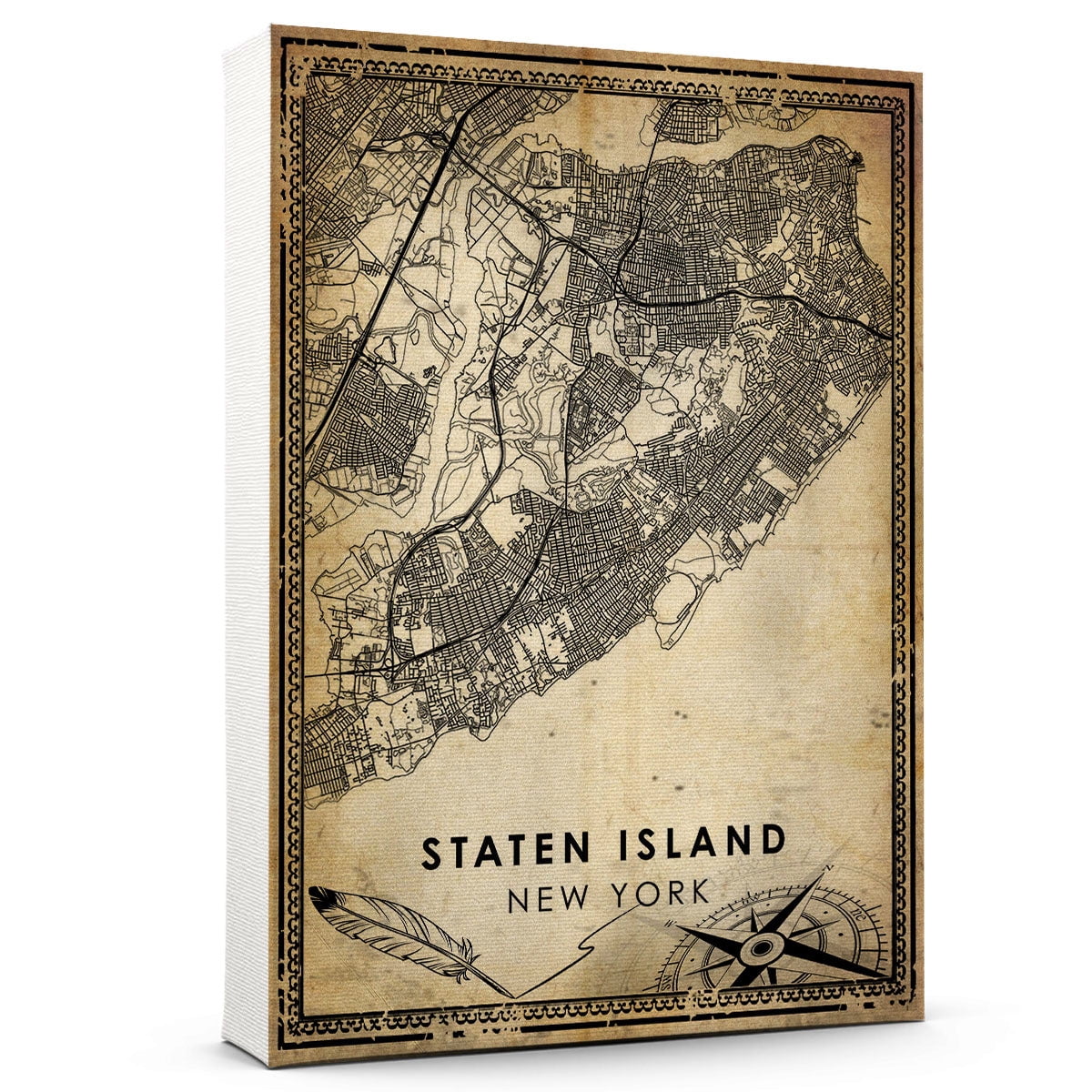 Staten Island Vintage Map Prints Canvas, New York Street map Staten ...