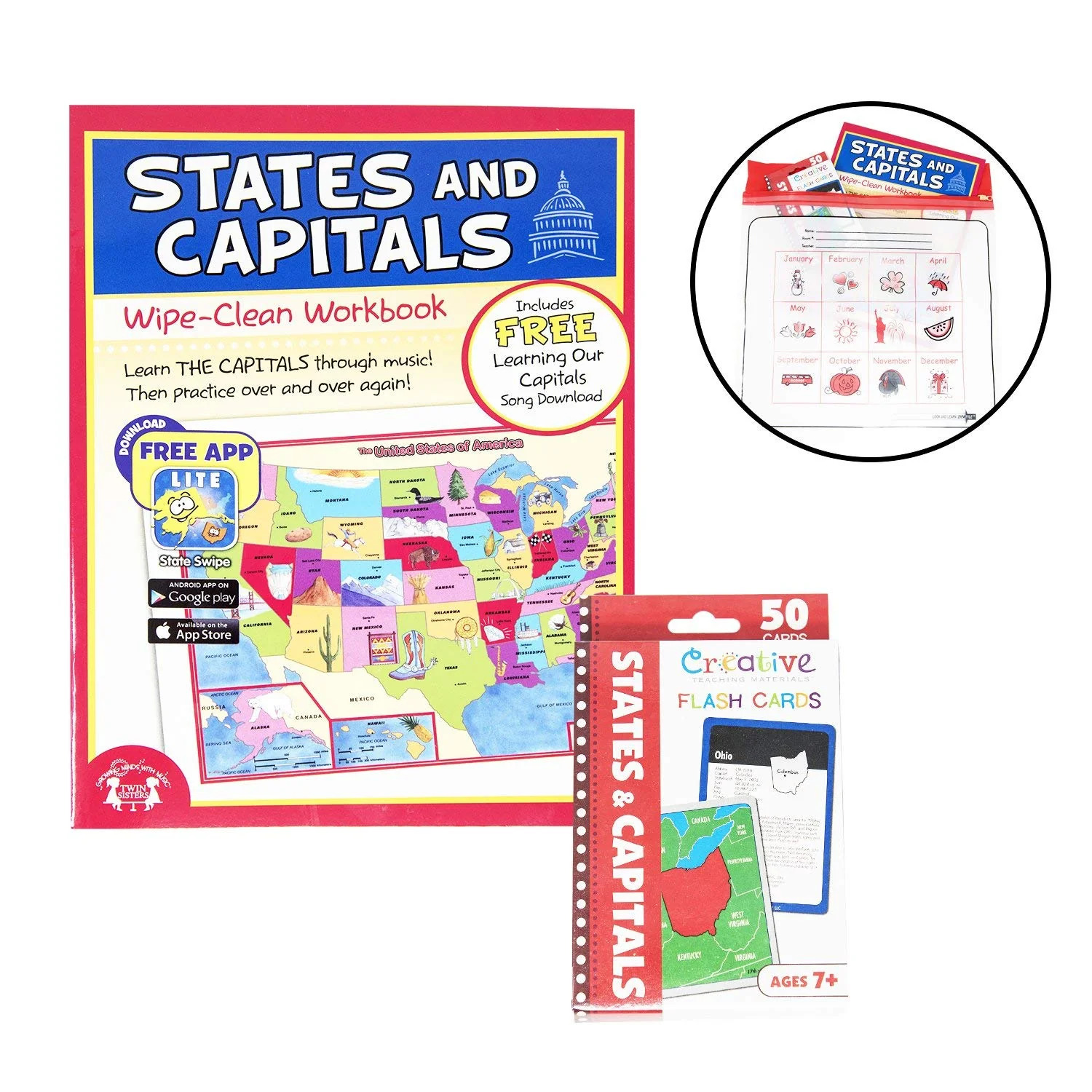 States Capitals Learning Set Wipe-Clean Workbook Flash Card Set ...