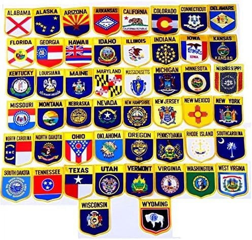 States State Shield Flag Patch Set!! 50 State Shield Flag Patches ...