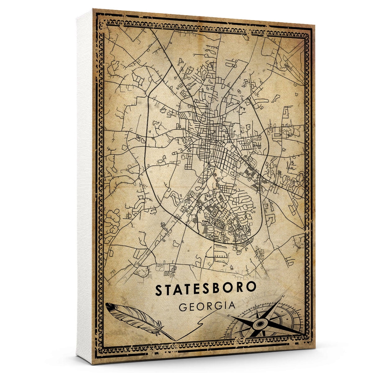 Statesboro Vintage Map Prints Canvas, Georgia Map Art Canvas, Canvas ...