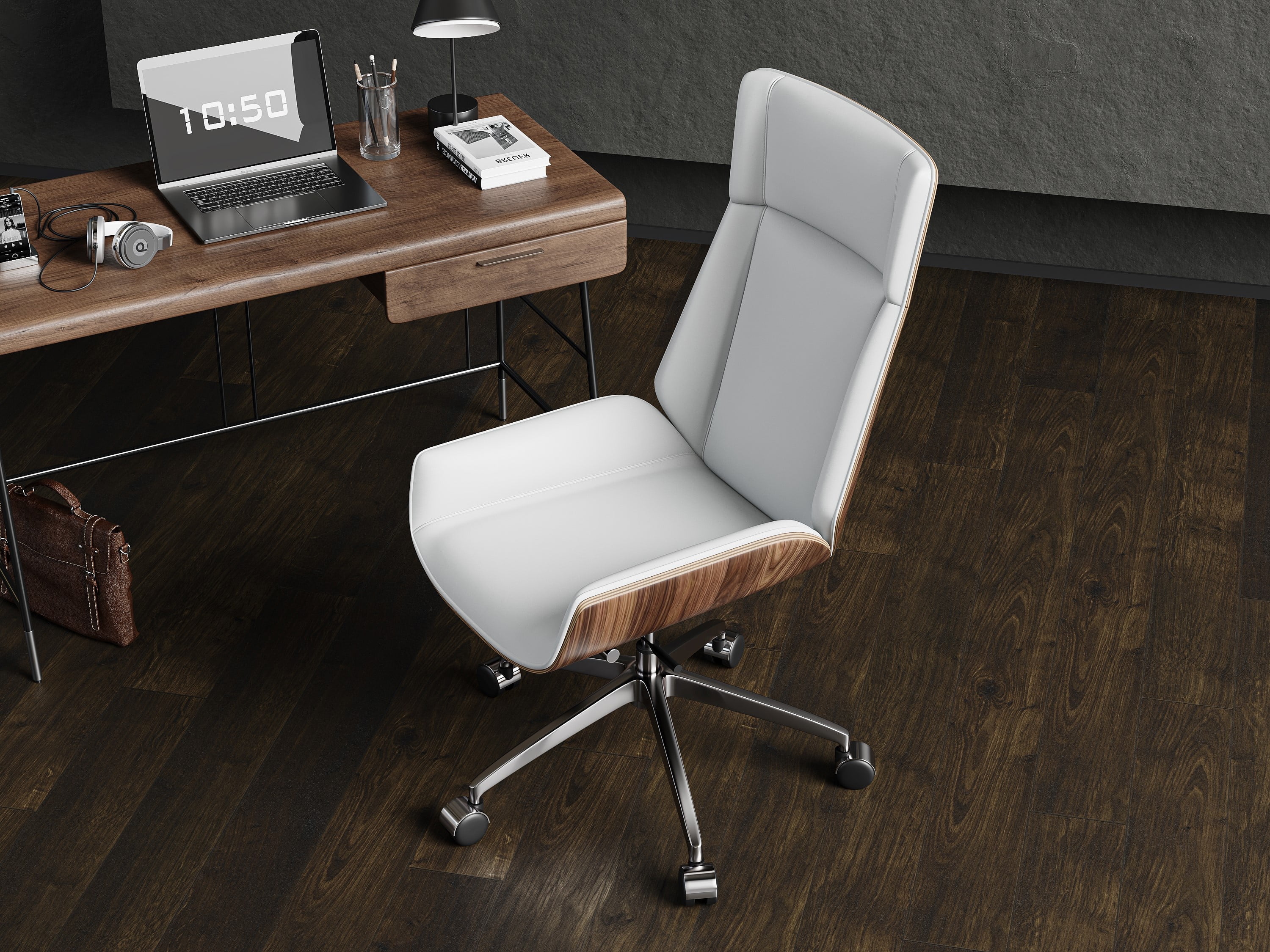 Stateside Wood & Leather Conference Chair with Bent-Wood Back 47 ...