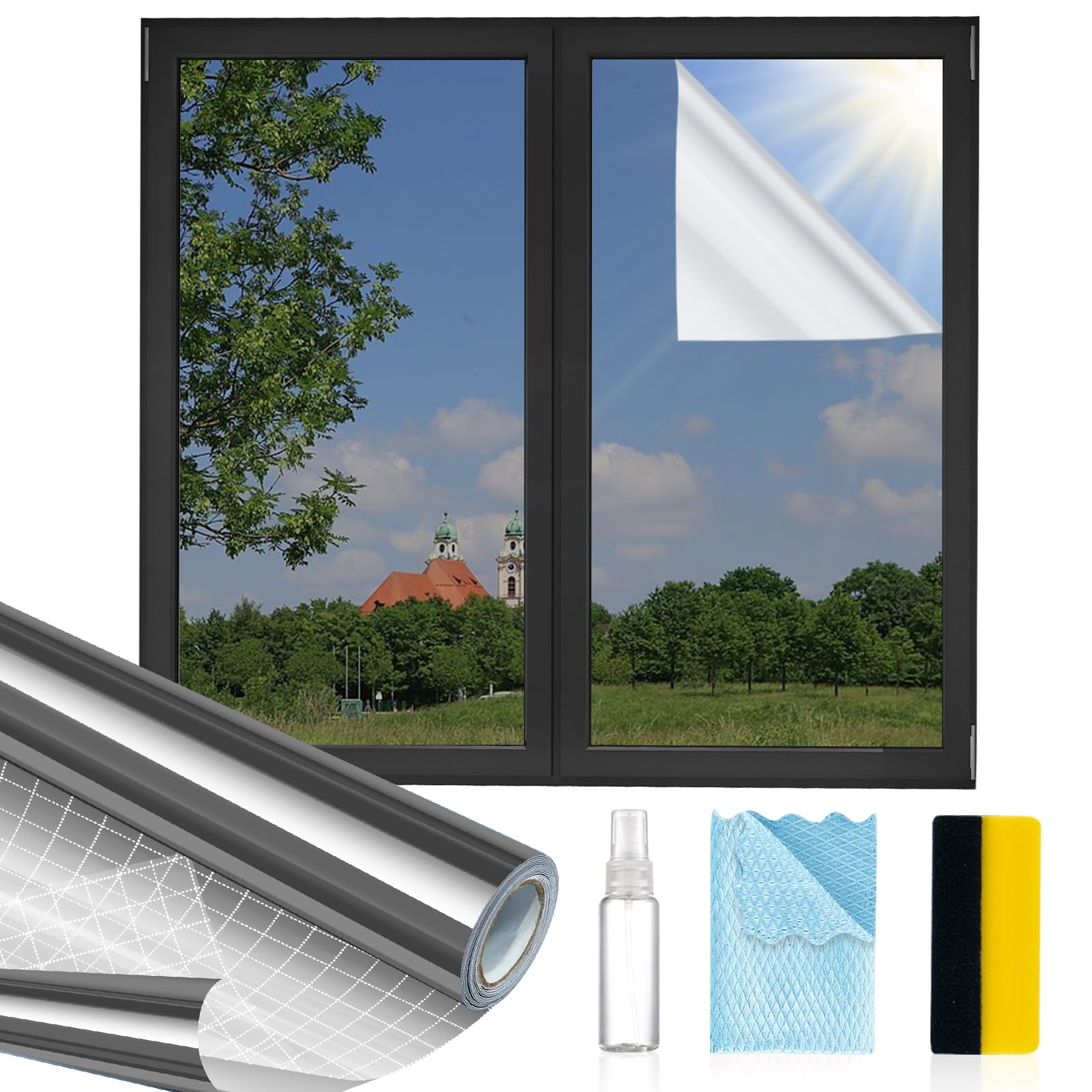 Static Cling Privacy Window Film, One Way Mirror Effect Daytime Use ...