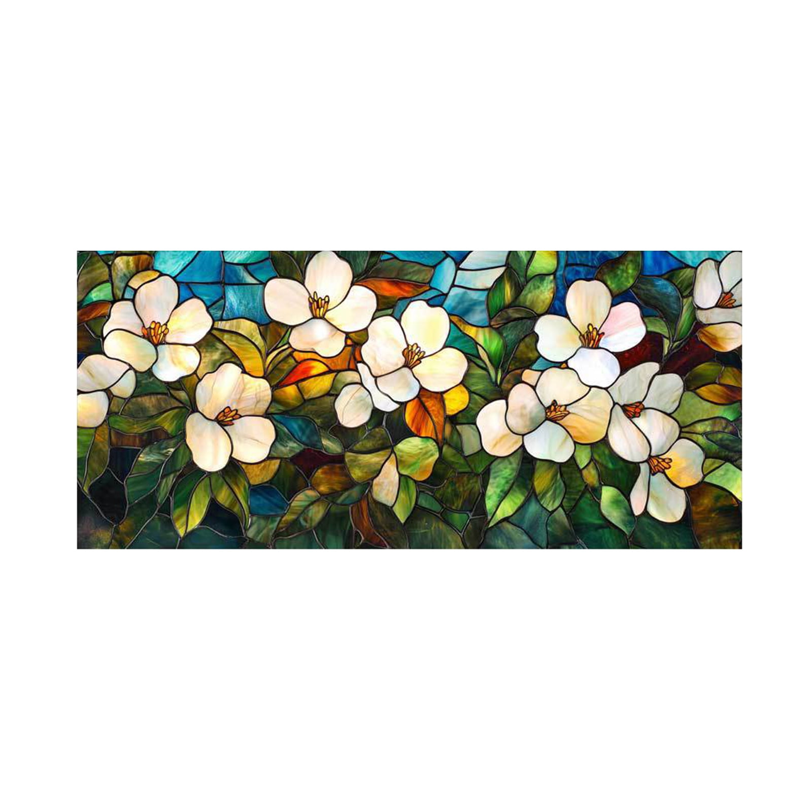 Static Cling Stained Glass Window Film, 24X72 In, Floral, Stained Glass ...