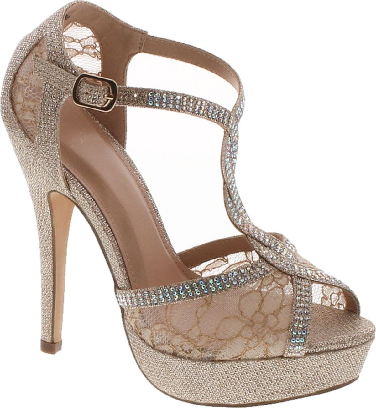 Static Footwear HY-5 Formal Evening Party Lace Ankle T-Strap Peep Toe ...