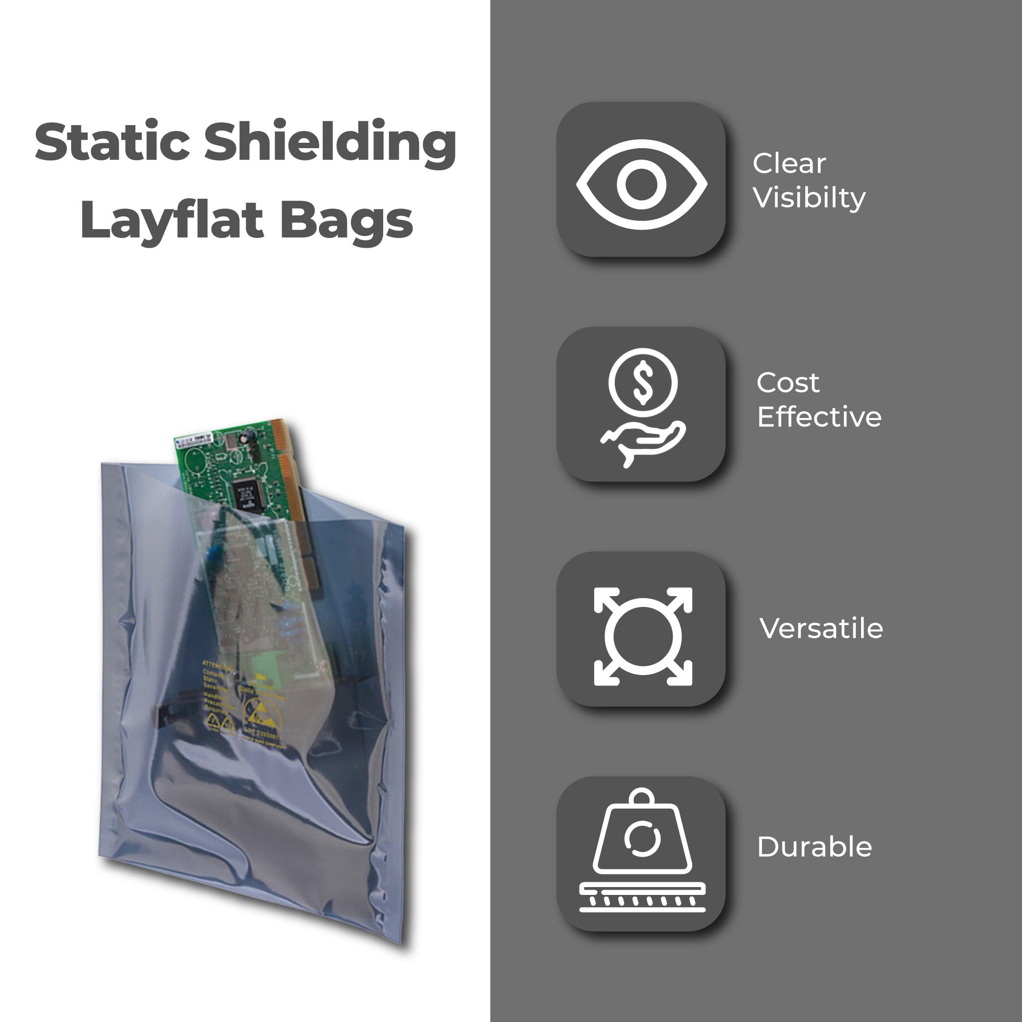 Static Shielding Bags - 9 x 12 Open Top Layflat - Transparent Metallic ...