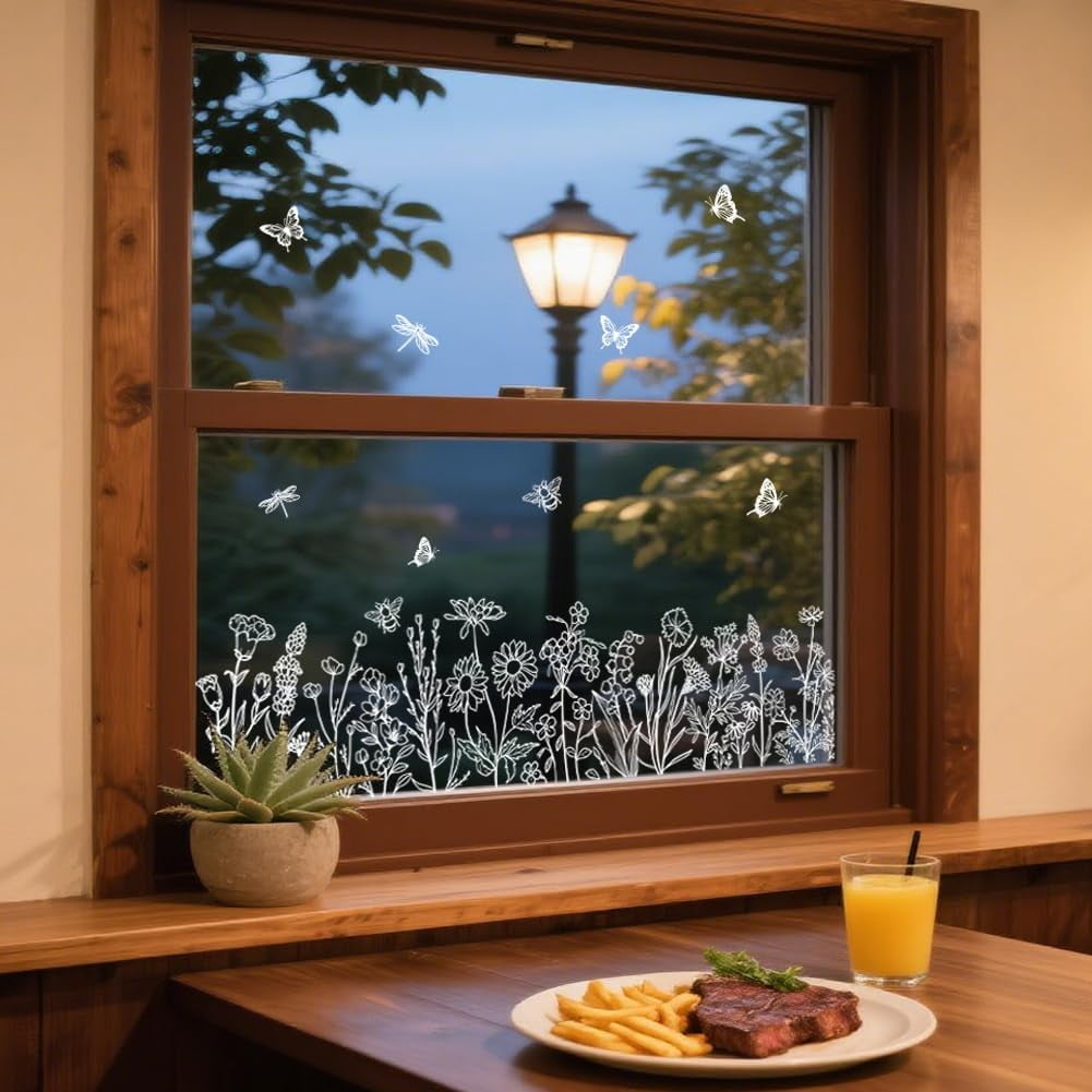 Static Window Clings Drawing of Flowers 1 Sheet Reusable Window Decals ...