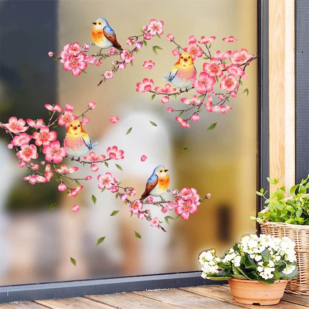 Static Window Clings Spring Flower Bird Window Stickers Reusable DIY ...