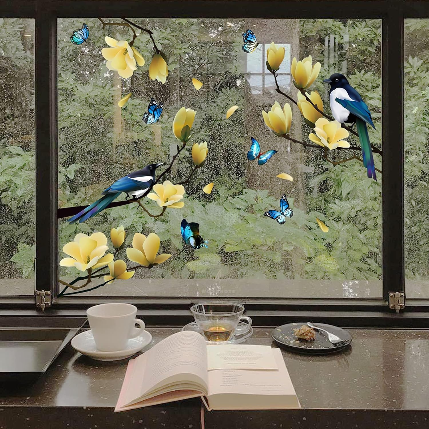 Static Window Clings Spring Flower Birds Butterfly Window Stickers ...