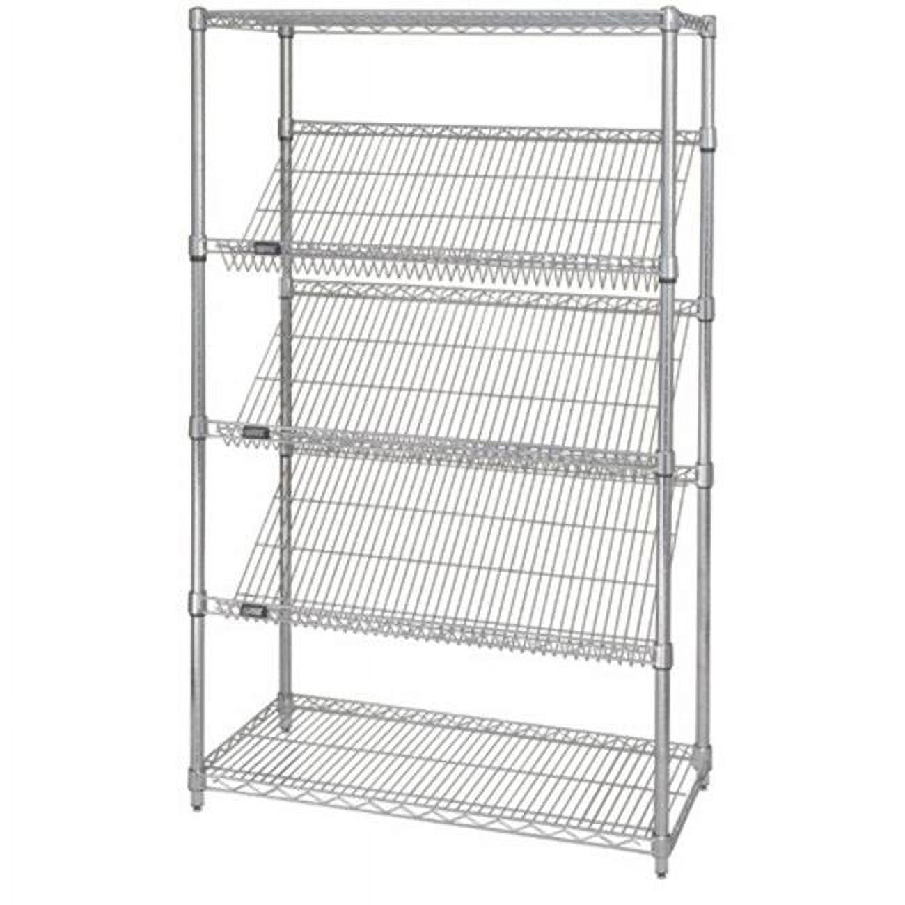 Stationary Chrome Wire Shelving Slanted Shelf Unit, 24 x 36 in ...