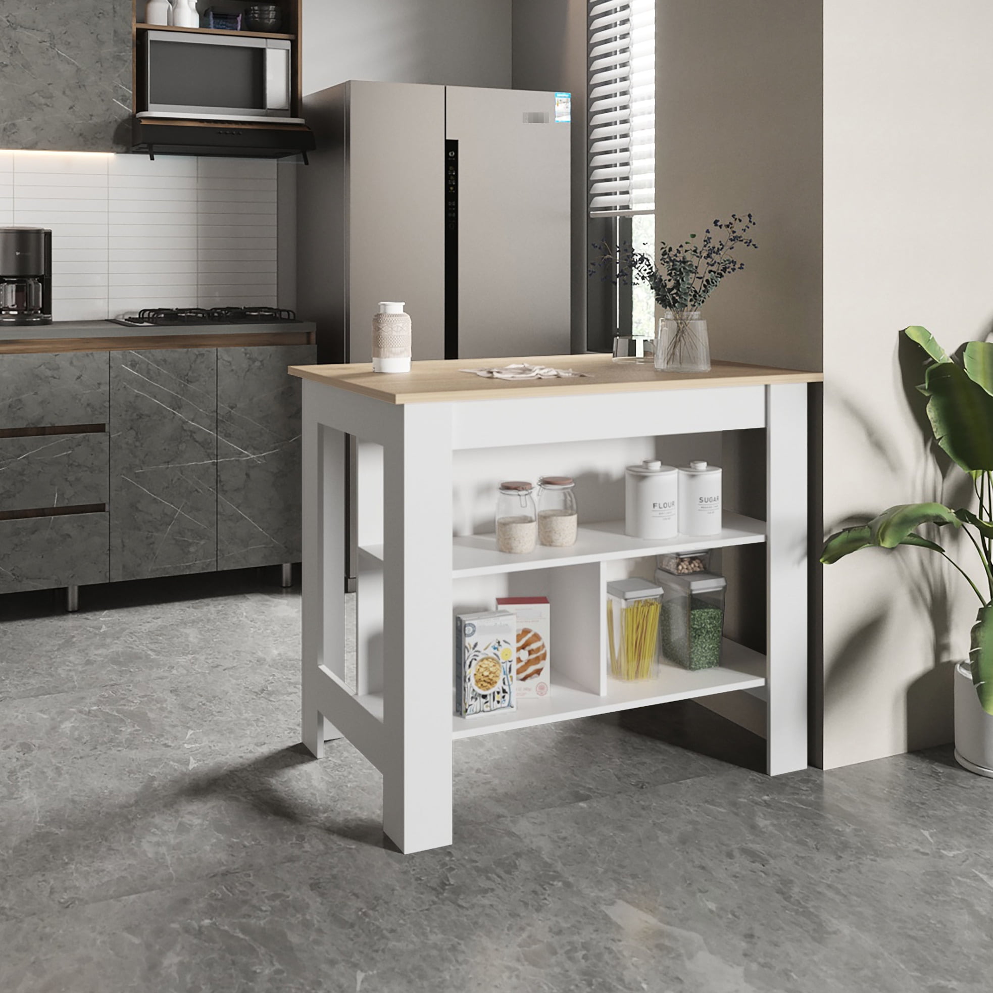 Stationary Kitchen Island With 2 Shelf, 41.32" Width, Functional ...