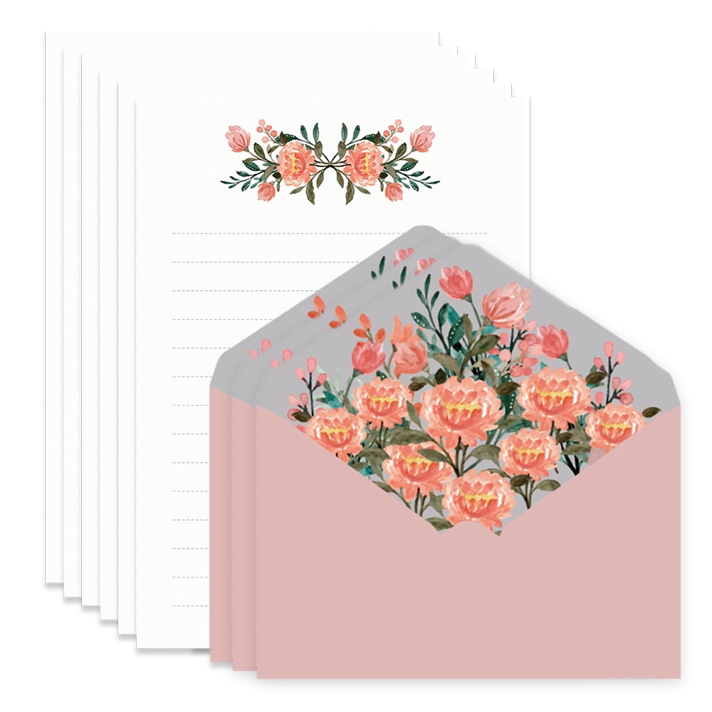 Stationery Paper and Envelopes Set, Flower Design 40 Stationery Paper ...