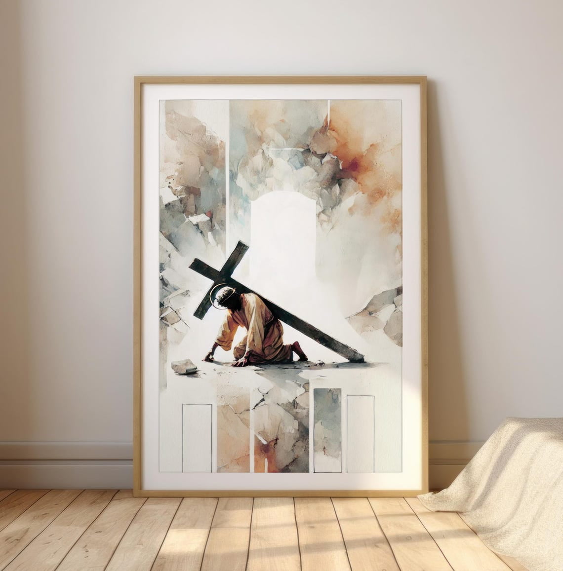 Stations Of The Cross Jesus Falls The Second Time Catholic Watercolor ...