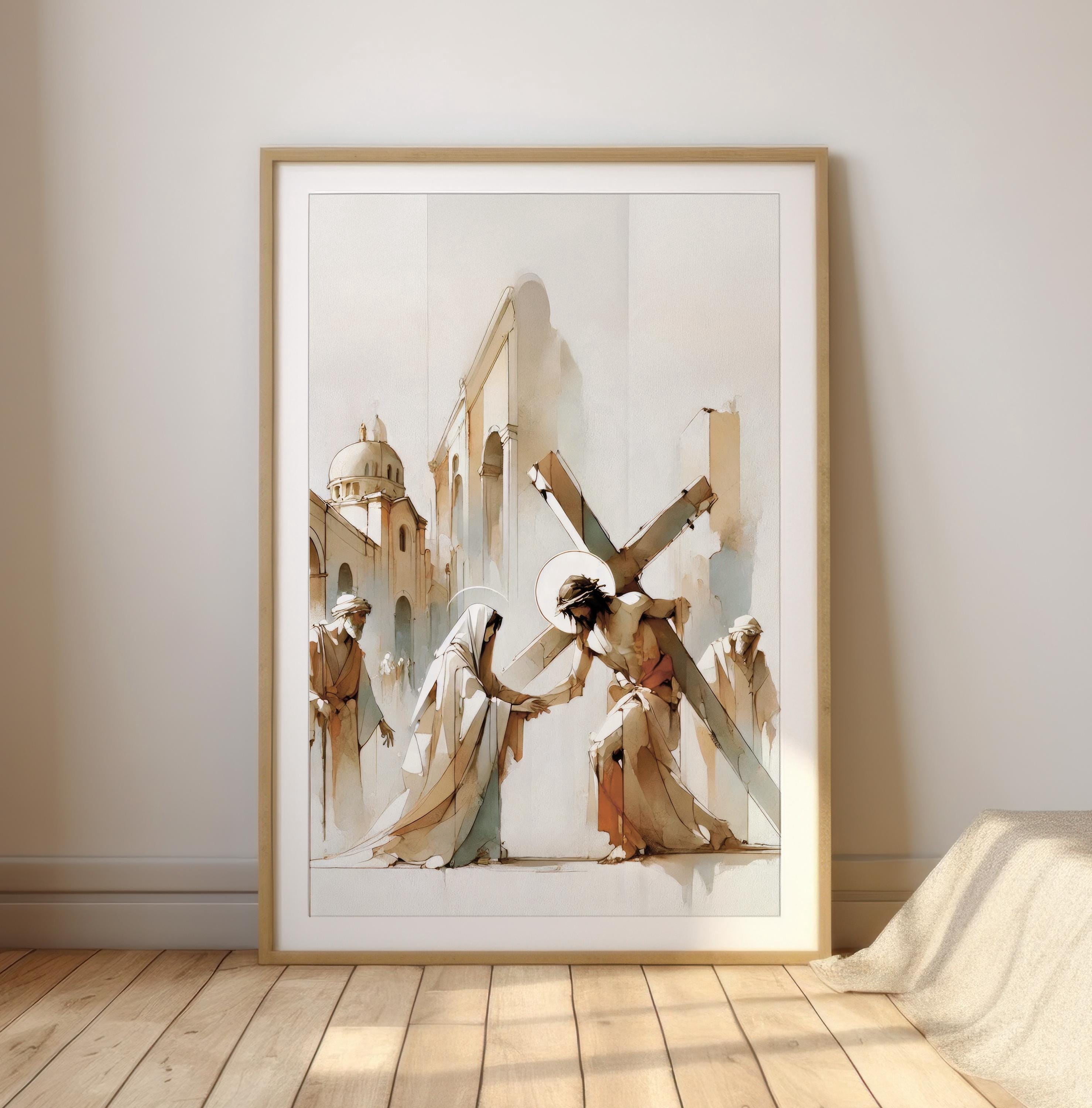Stations Of The Cross Jesus Meets His Mother Vintage Christian Poster ...