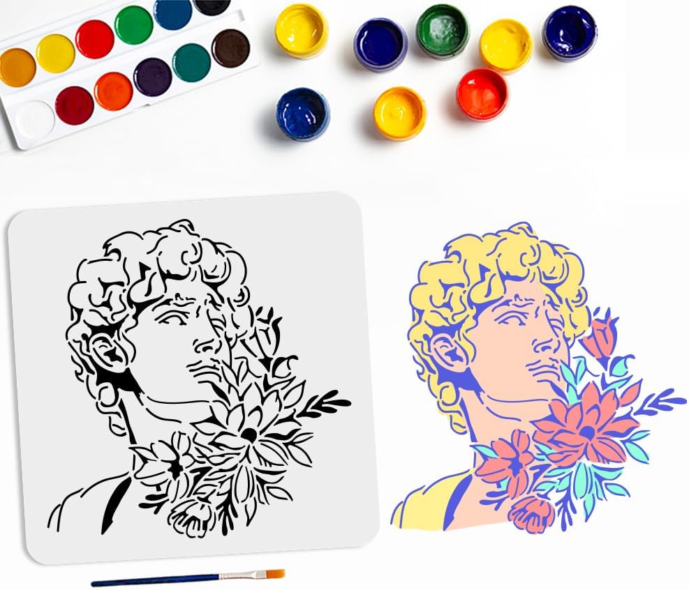 Statue of David Flower Stencils 11.8×11.8inch Artistic Bust Figure ...