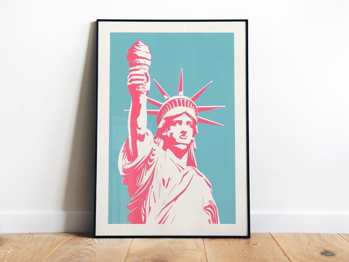 Statue Of Liberty Art Print Pop Art Ice Cream Blue And Pink ...