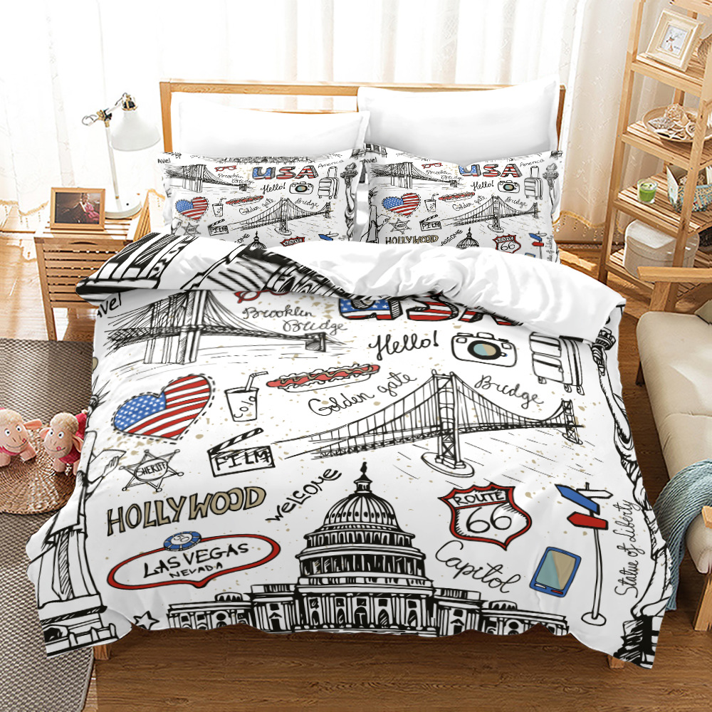 Statue of Liberty/Eiffel Tower/Tower Bridge Comforter Set Famous City ...