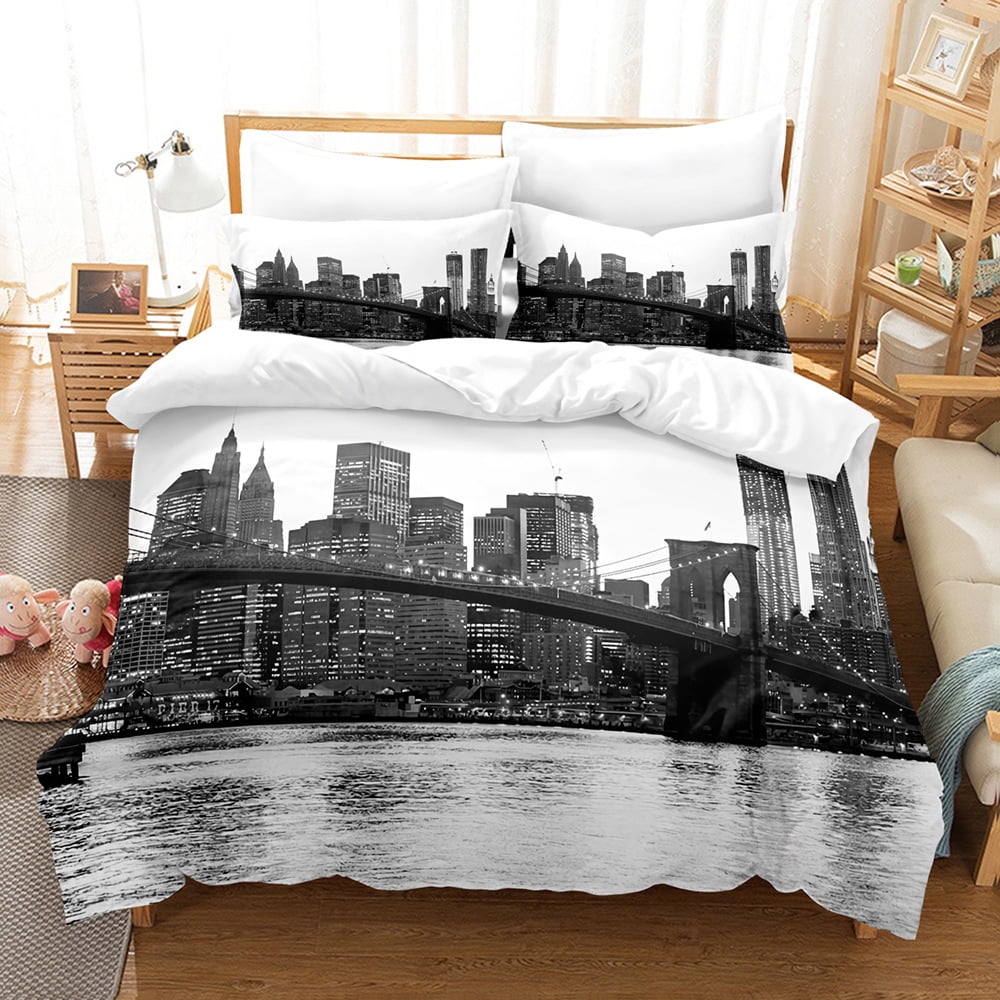 Statue of Liberty/Eiffel Tower/Tower Bridge Print Duvet Cover Soft ...