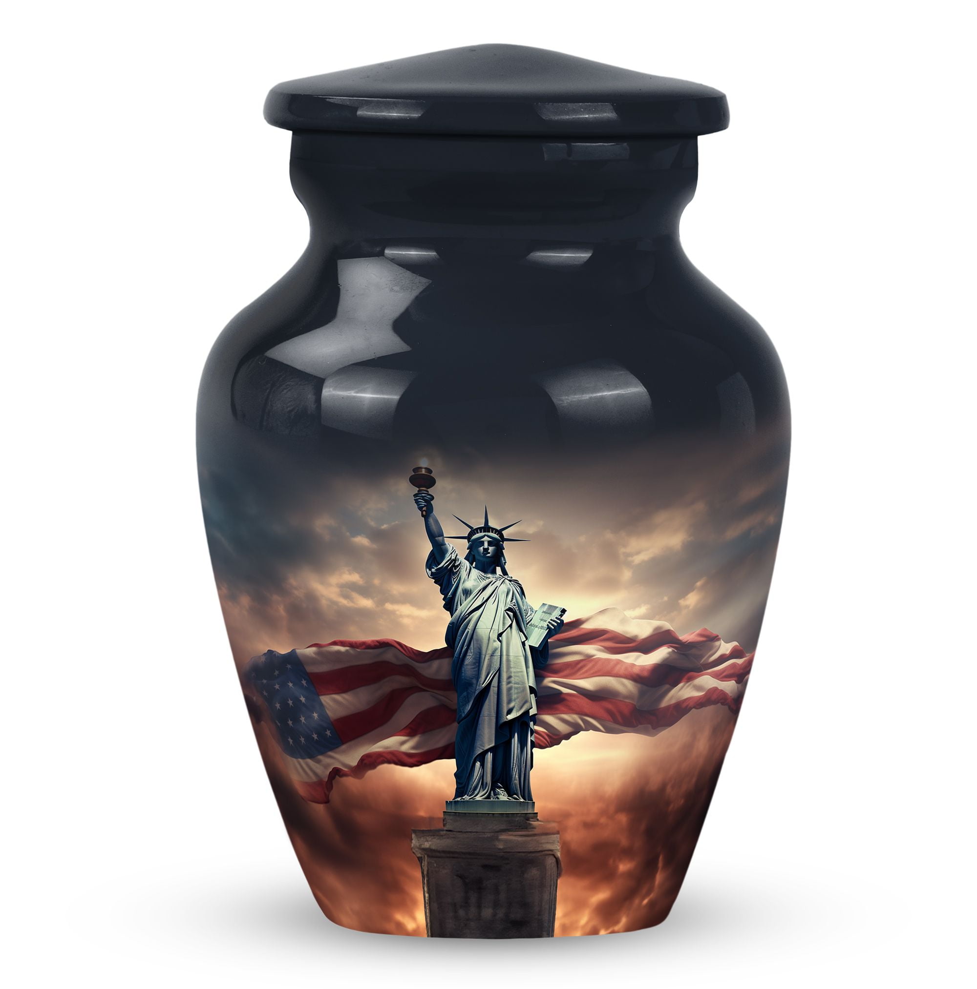 Statue of Liberty with Flowing American Flag - Small Urn For Ashes For ...