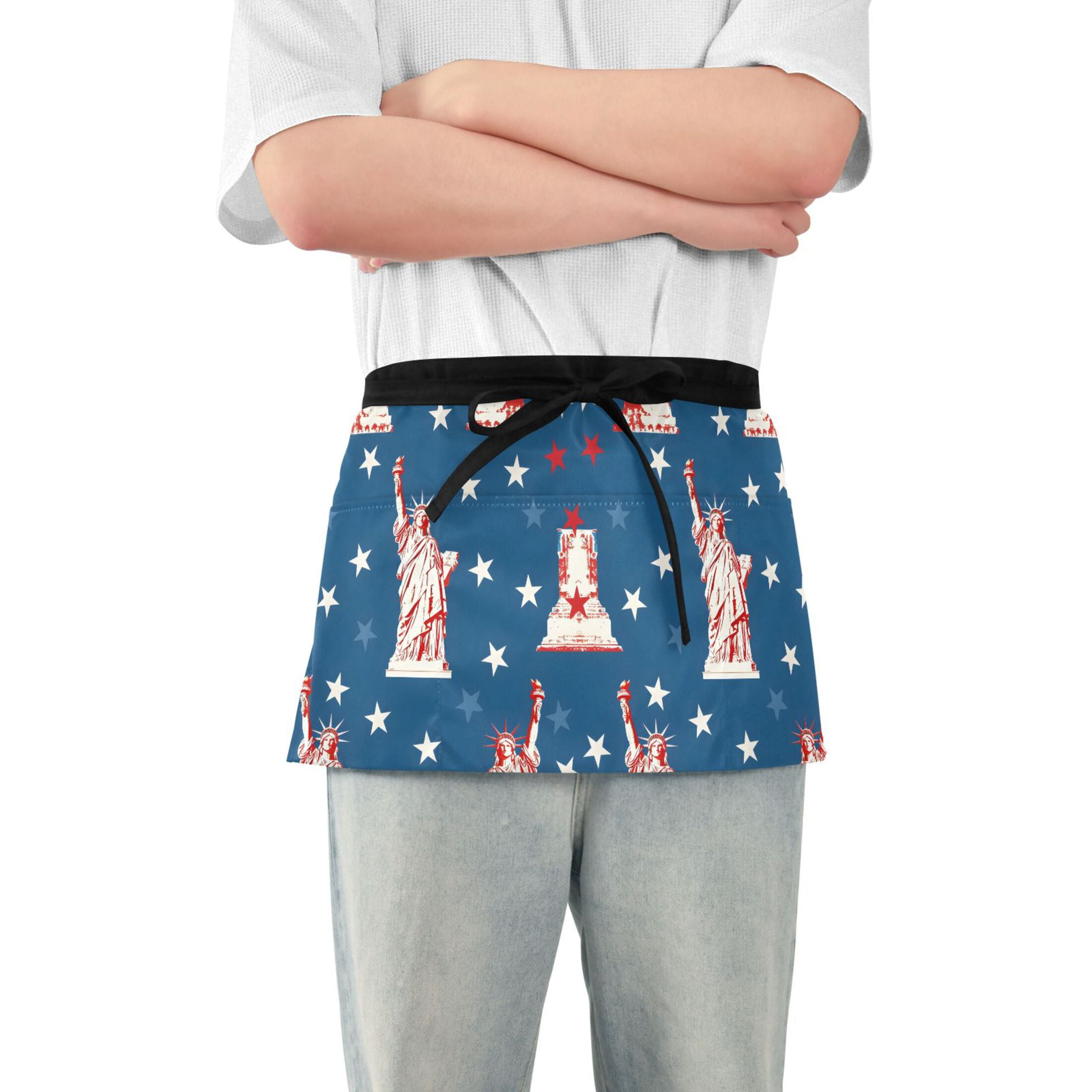 Statue Liberty and Stars Server Apron with 3 Pockets Waterproof ...