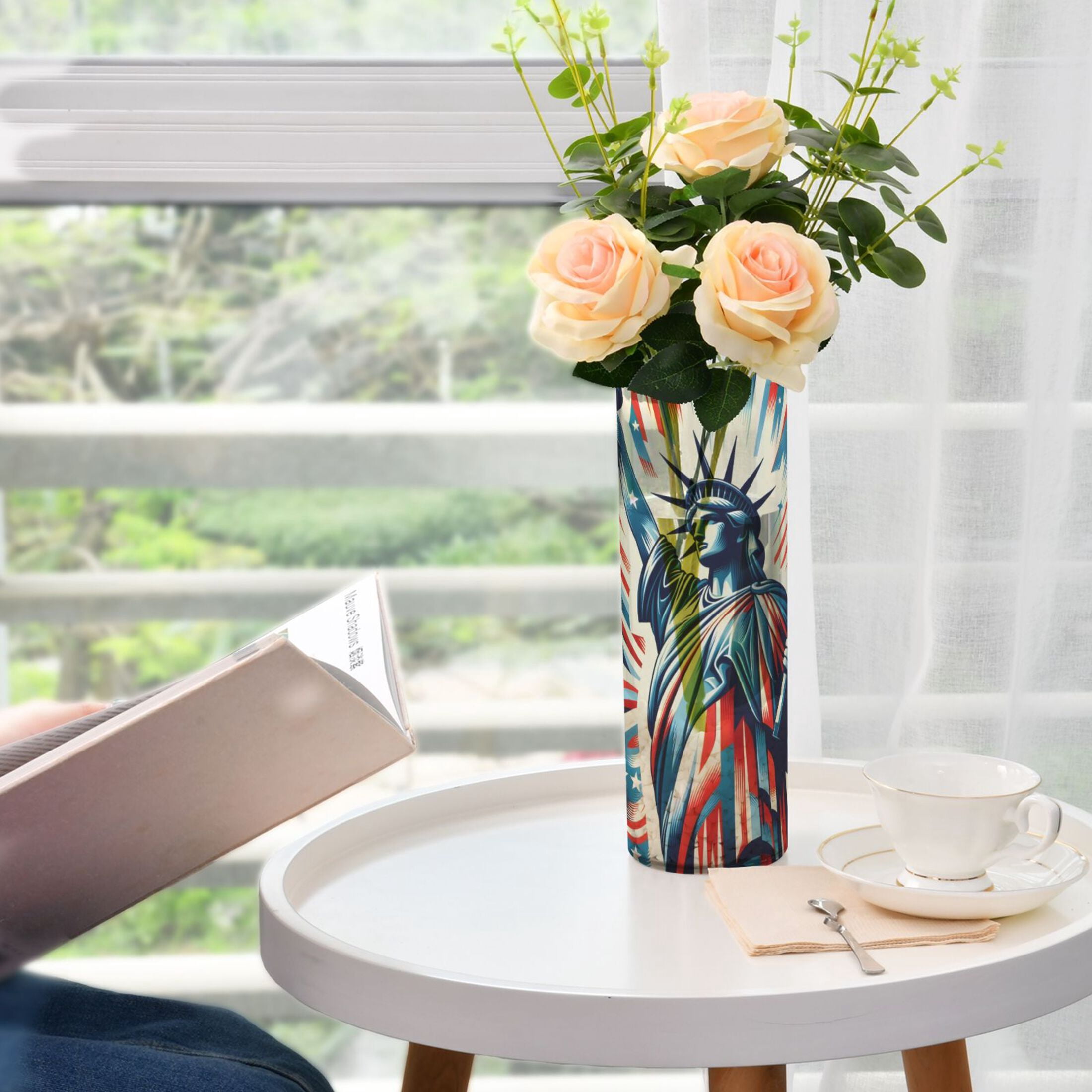 Statue Liberty with America Flat Flower Vase 11.8x3.9 inch Vases Clear ...