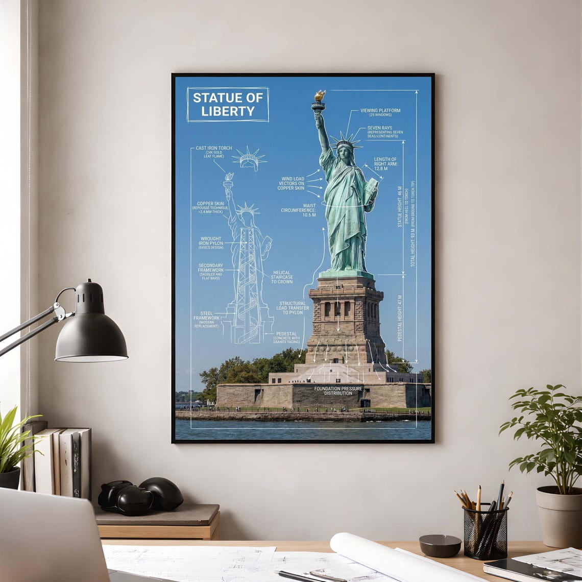 Statue Of Liberty BlueEiffel Pylon Engineering Art, Stretched Canvas ...