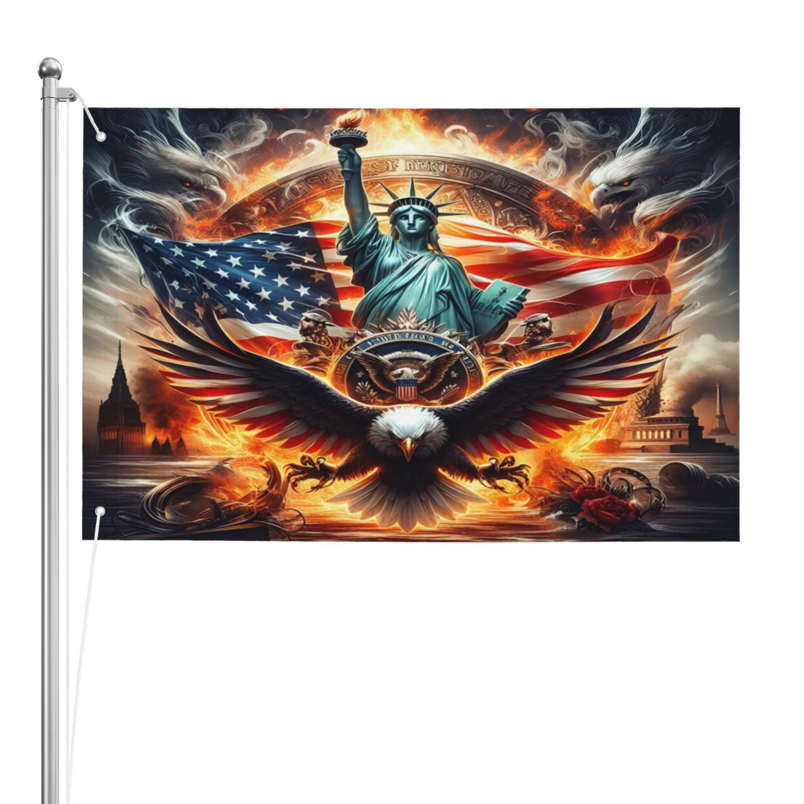Statue Of Liberty & Eagle Flag Double Sided Flag 2x3ft For Home/Company ...